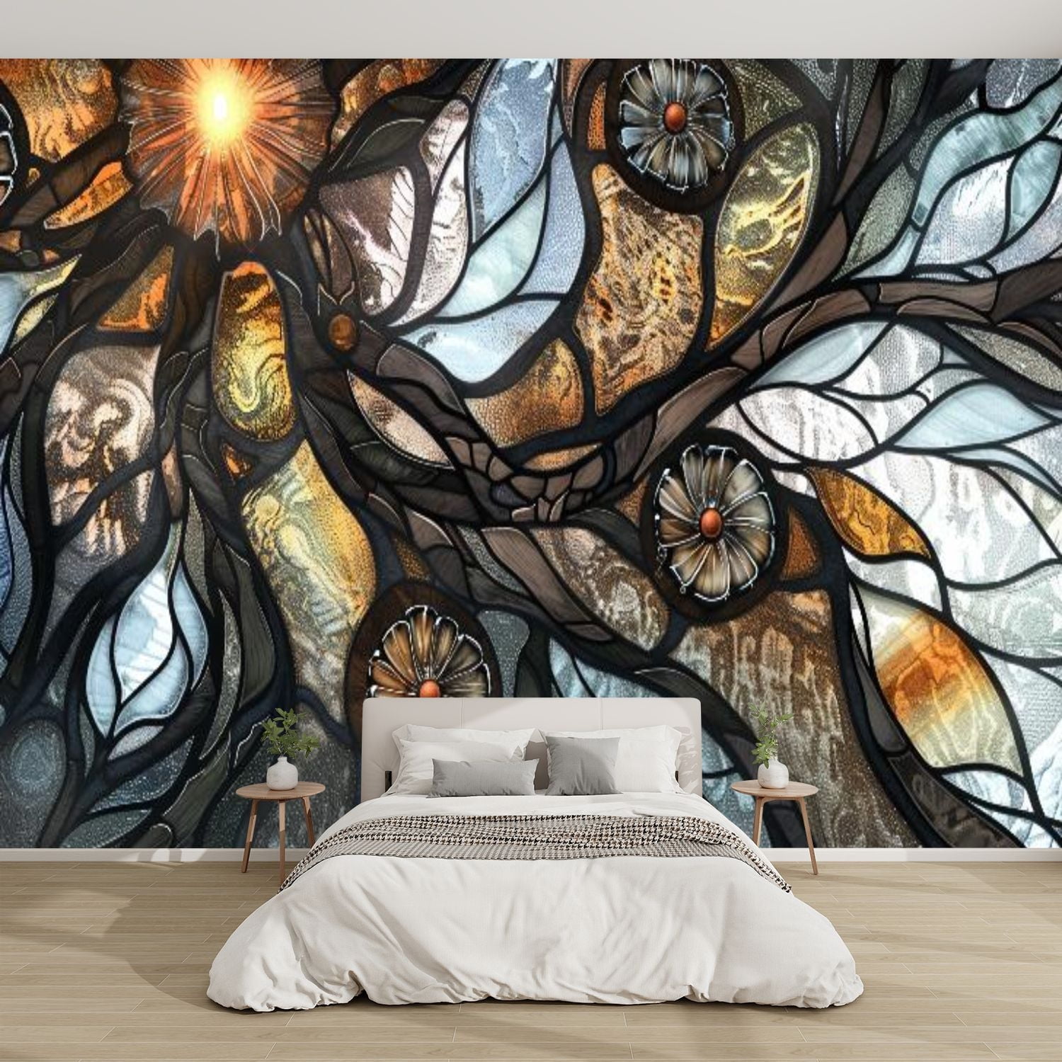 Modern Wallpaper Murals 3D Dynamic Shadows Stained Glass Decor Textured ...