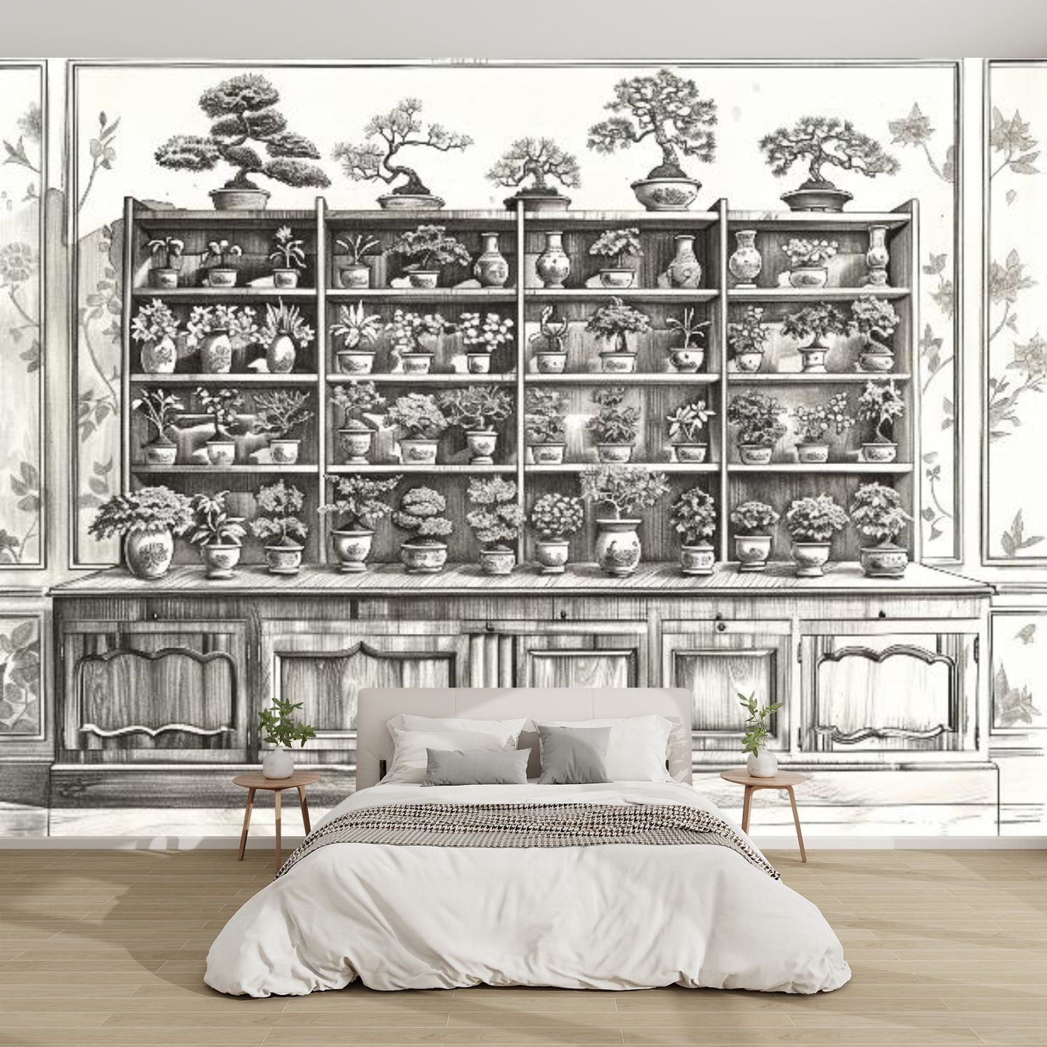 Modern Wallpaper Murals 3D Edwardian Lounge Room Line Ink Illustration ...