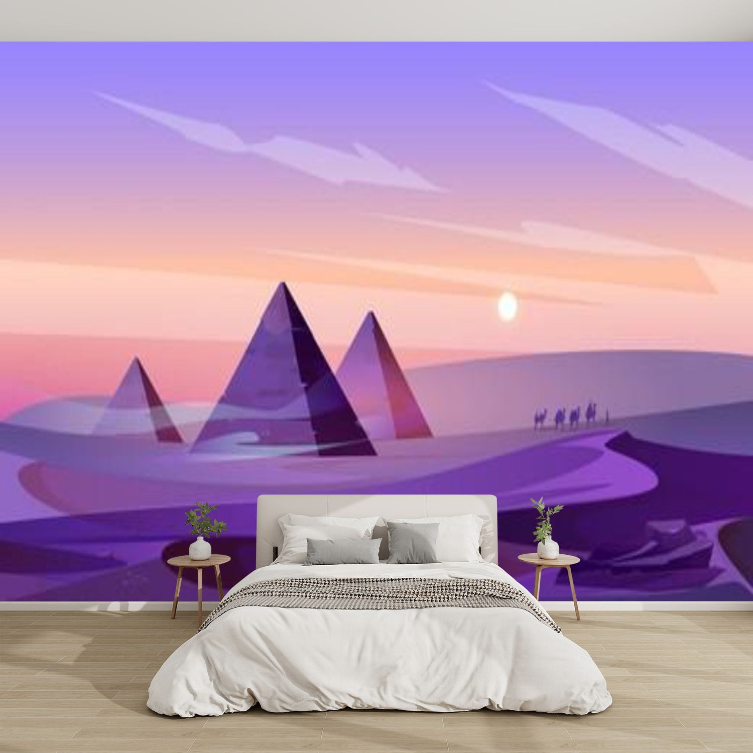 Modern Wallpaper Murals 3D Egypt pyramids river dusk desert egyptian ...