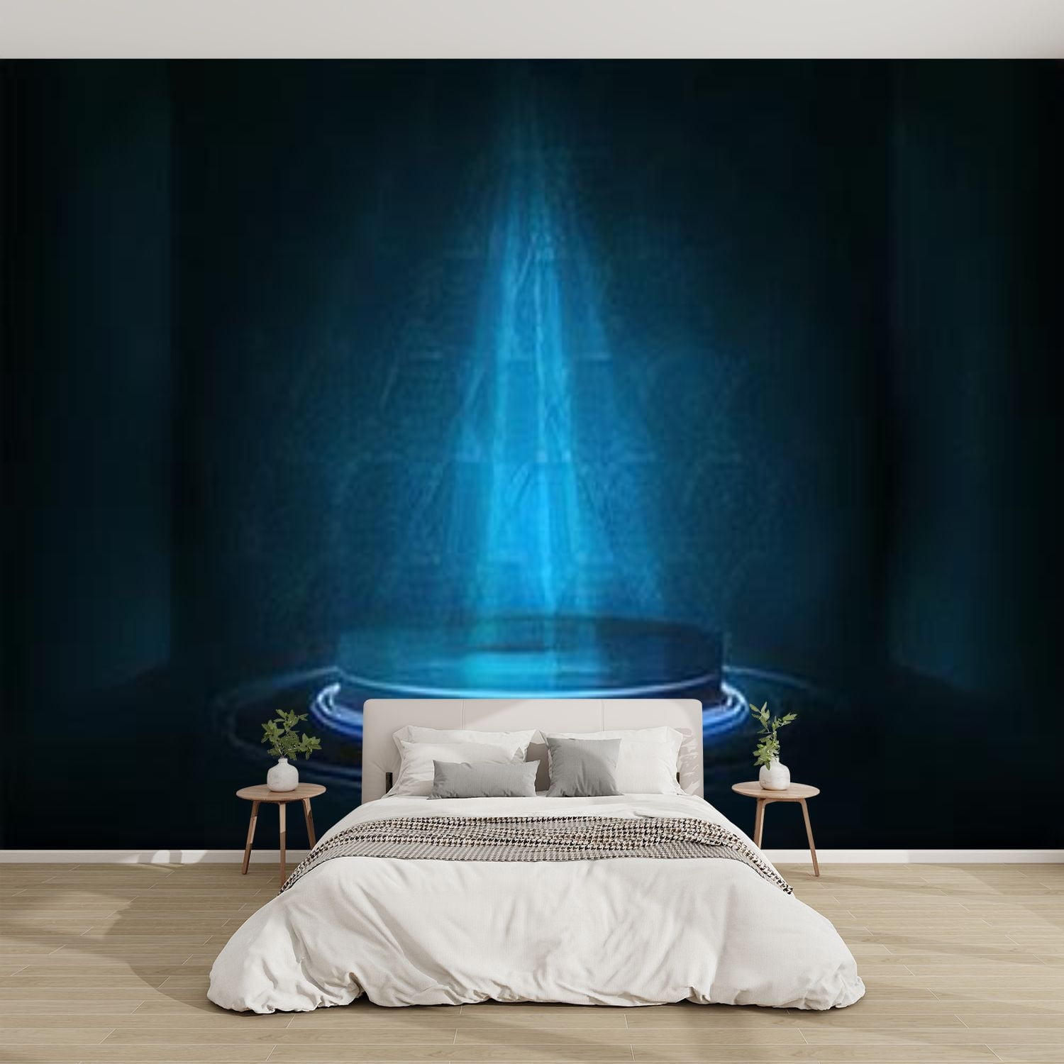 Modern Wallpaper Murals 3D Empty blue lighting spotlights honeycomb ...