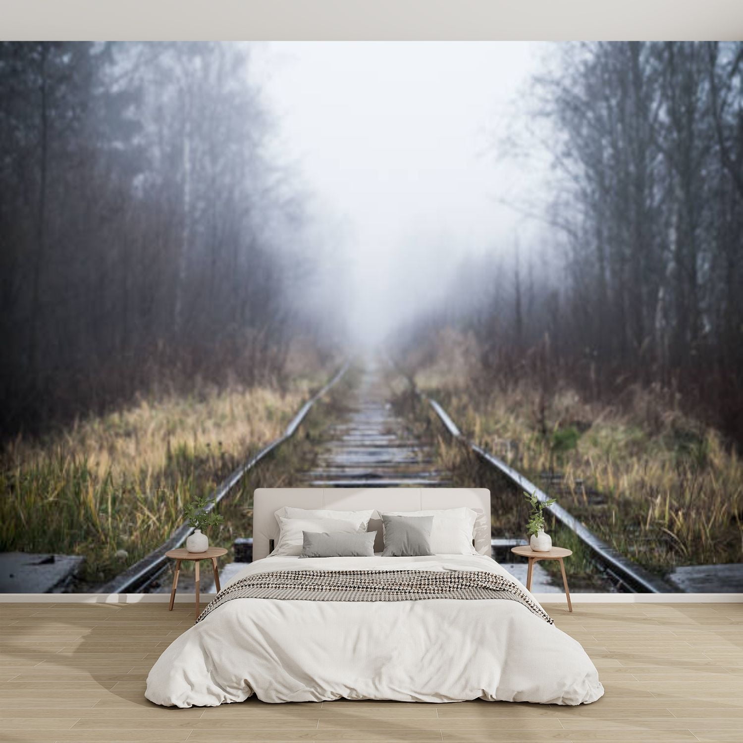 Modern Wallpaper Murals 3D Empty foggy railway perspective Peel and ...