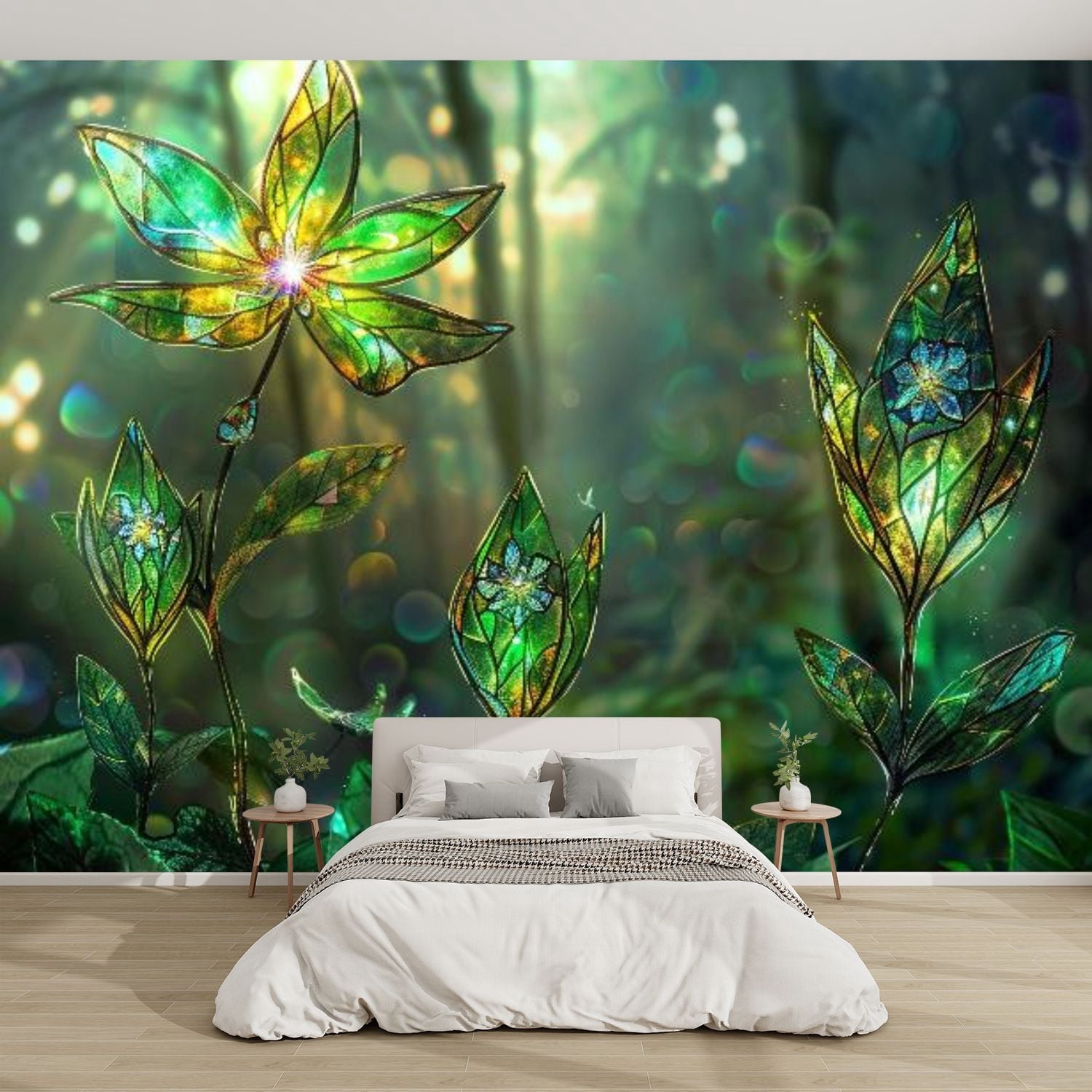 Modern Wallpaper Murals 3D Ethereal Elven Garden Stained Glass Artwork ...