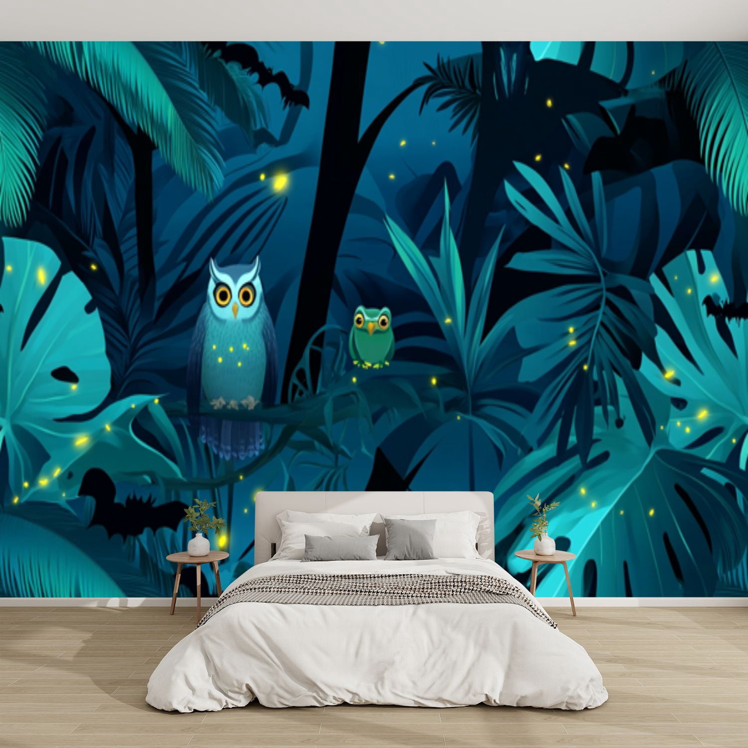 Modern Wallpaper Murals 3D Ethereal Tropical Jungle Scene Palm Leaves ...