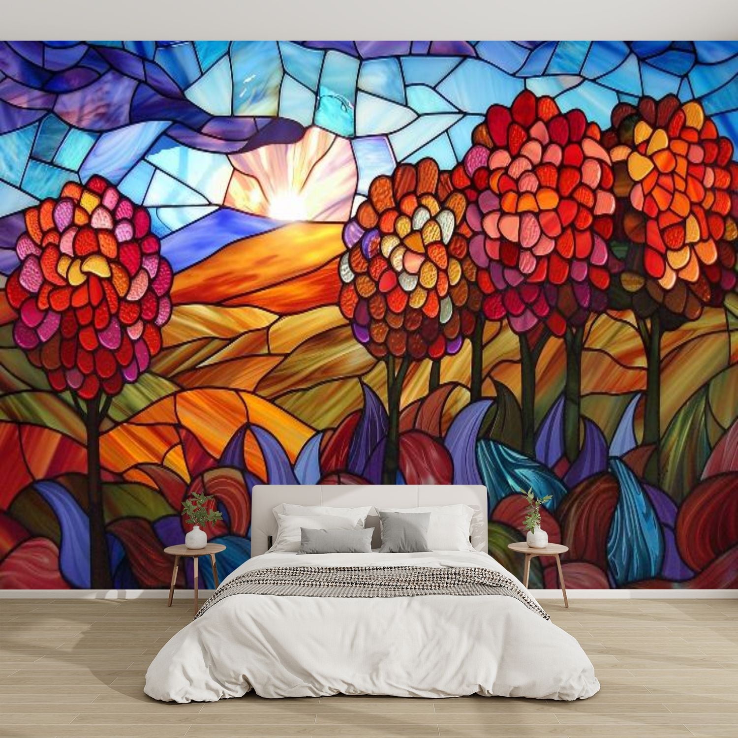 Modern Wallpaper Murals 3D Evolving Garden Illusion Stained Glass Depth ...