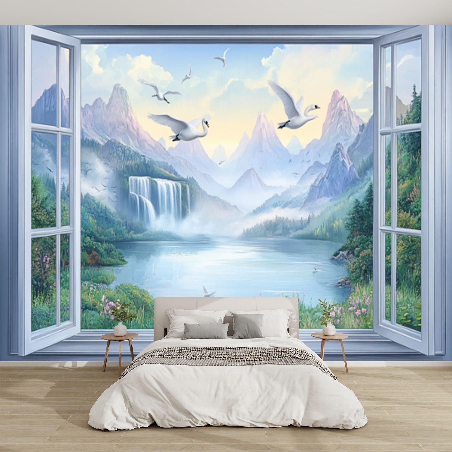 Modern Wallpaper Murals 3D Fake Window Landscape Faux Window Open ...