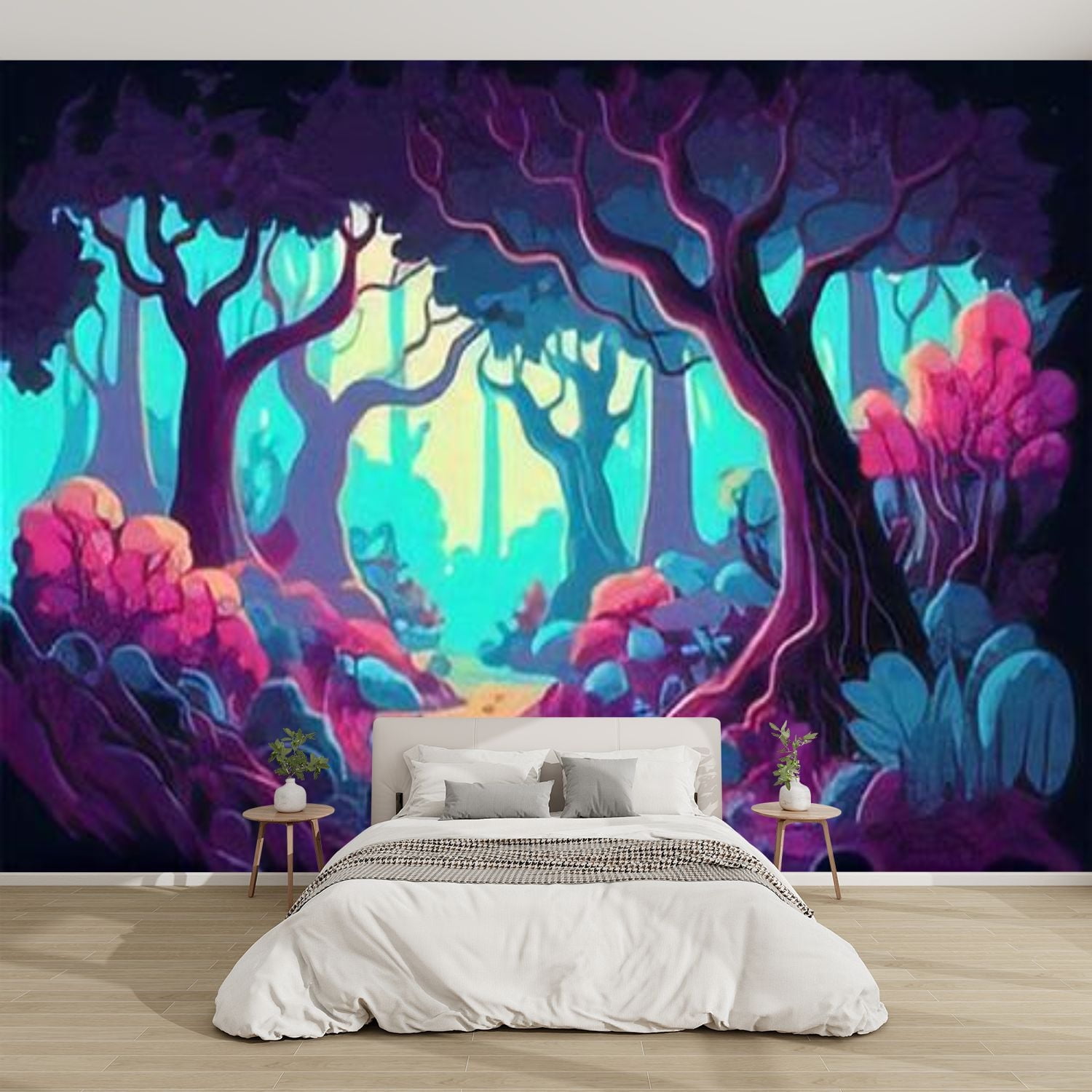 Modern Wallpaper Murals 3D Fantasy colorful forest giant trees road ...