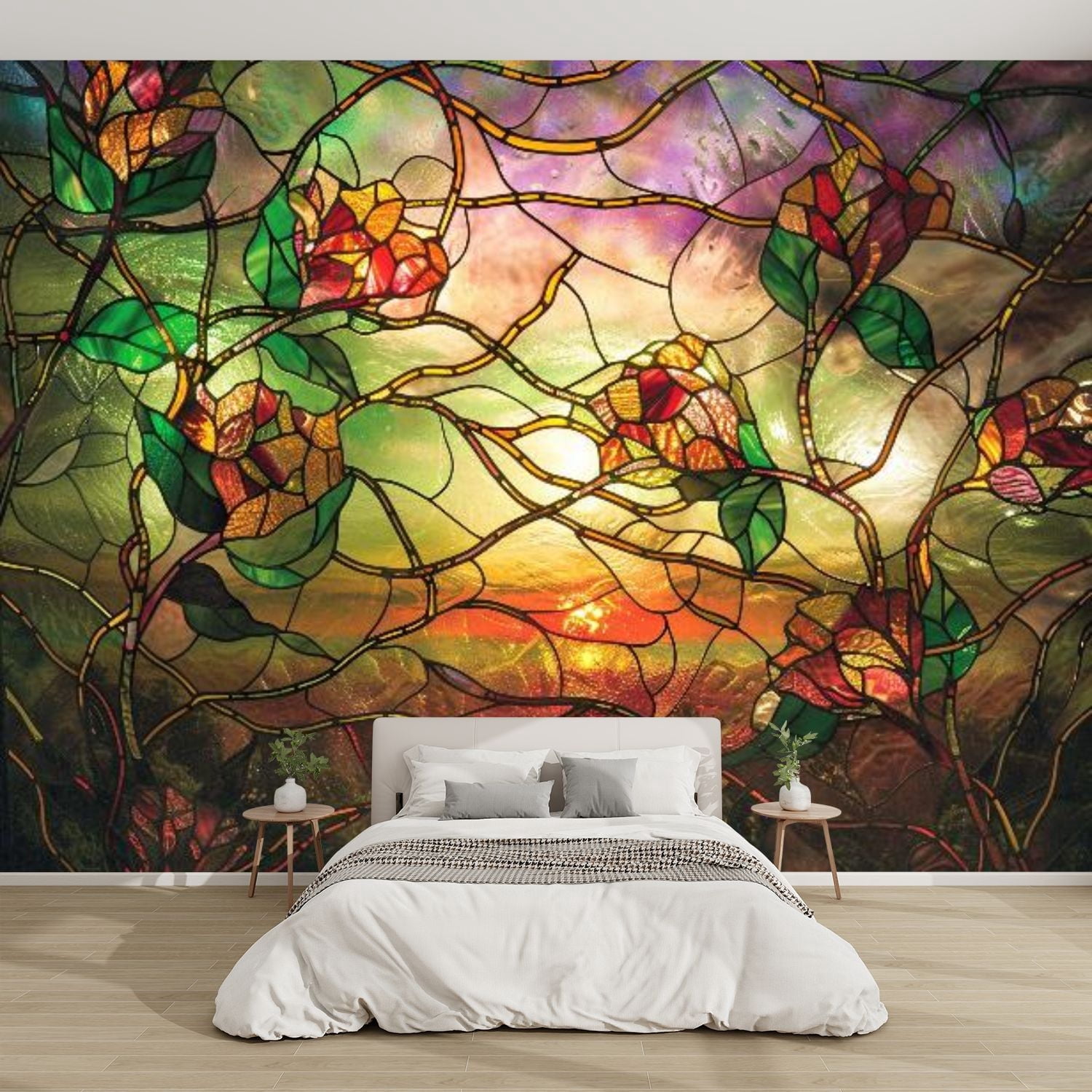 Modern Wallpaper Murals 3D Fiery Sky Stained Blooming Peel and Stick ...
