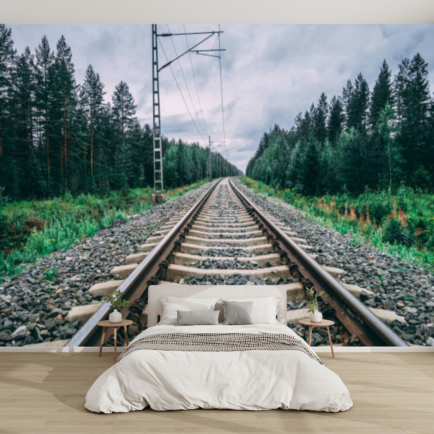 Modern Wallpaper Murals 3D Finland Railroad tracks whit electricity ...