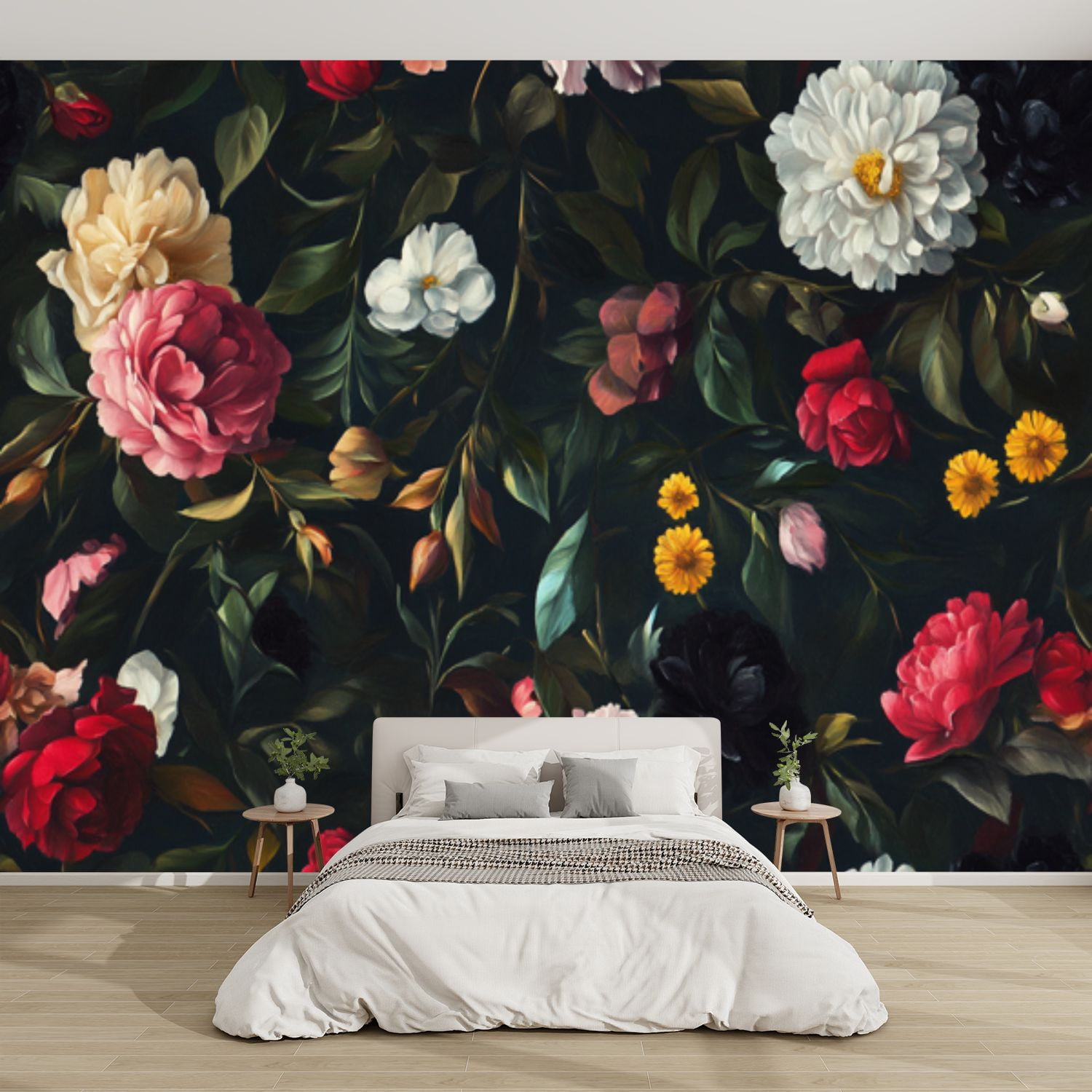 Modern Wallpaper Murals 3D Floral Rose Daisy Purple Wild Roses Peonies ...