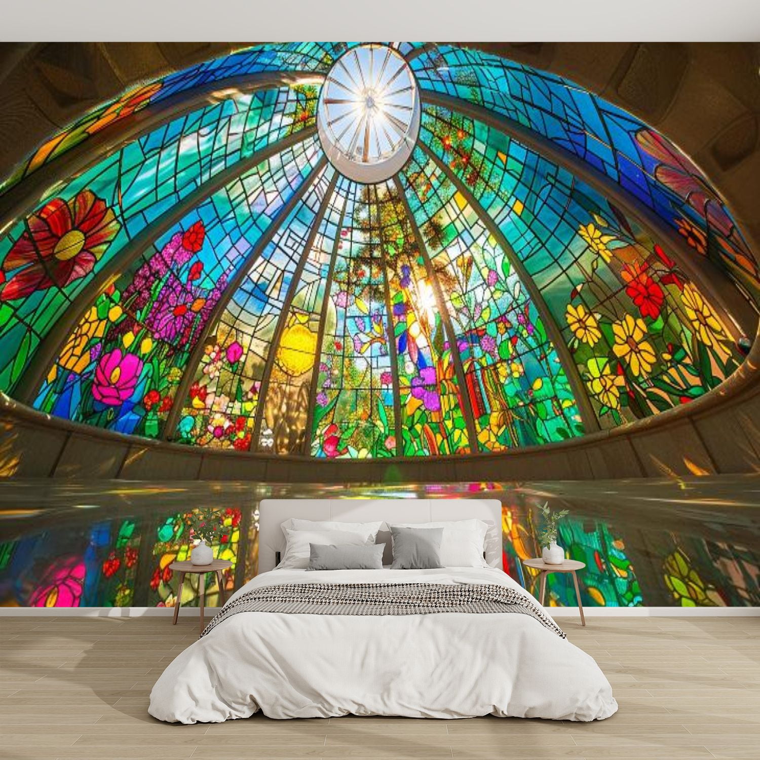 Modern Wallpaper Murals 3D Foliage Stained Glass Ceiling Decor Peel and ...
