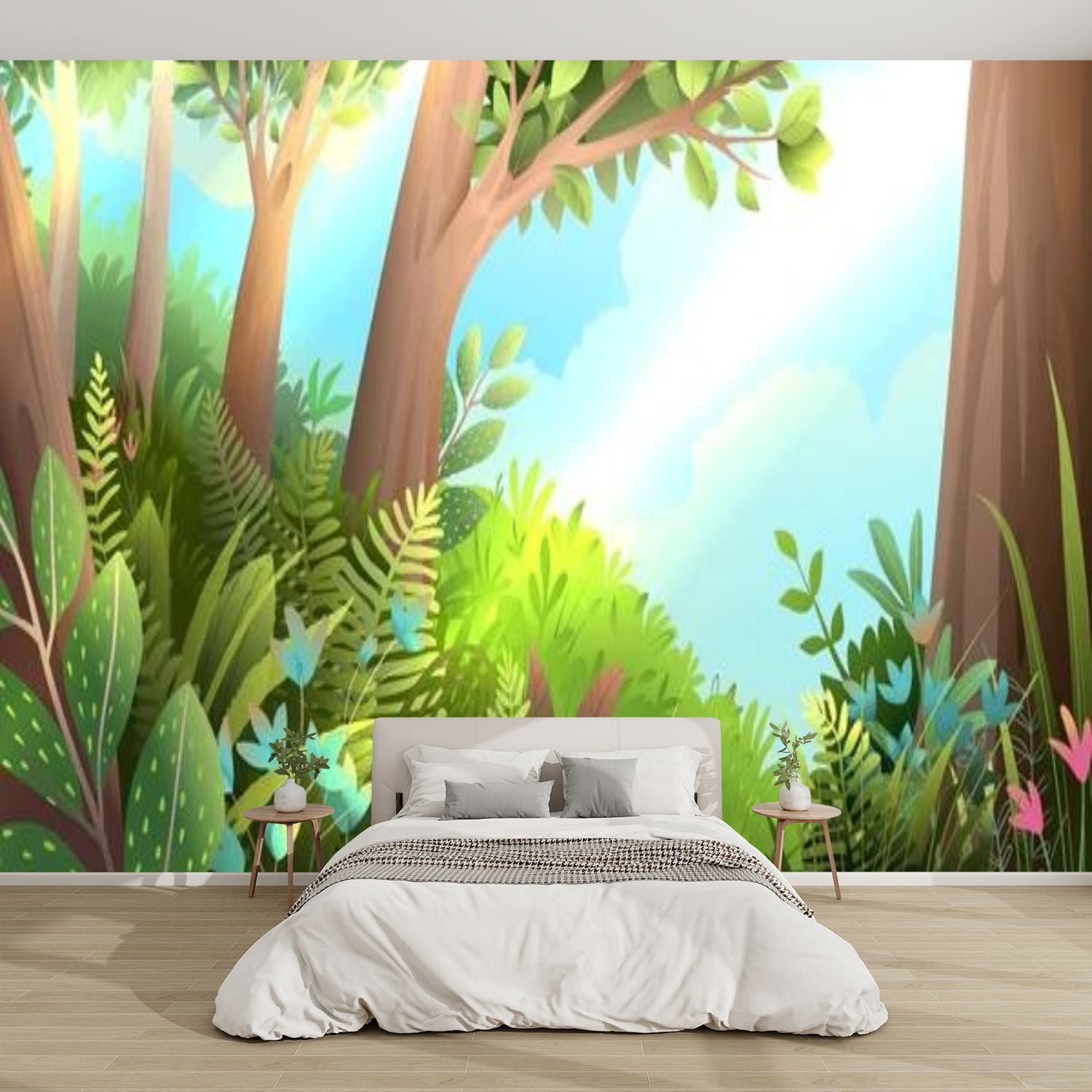 Modern Wallpaper Murals 3D Forest sunlight grass ferns Woods park trees ...