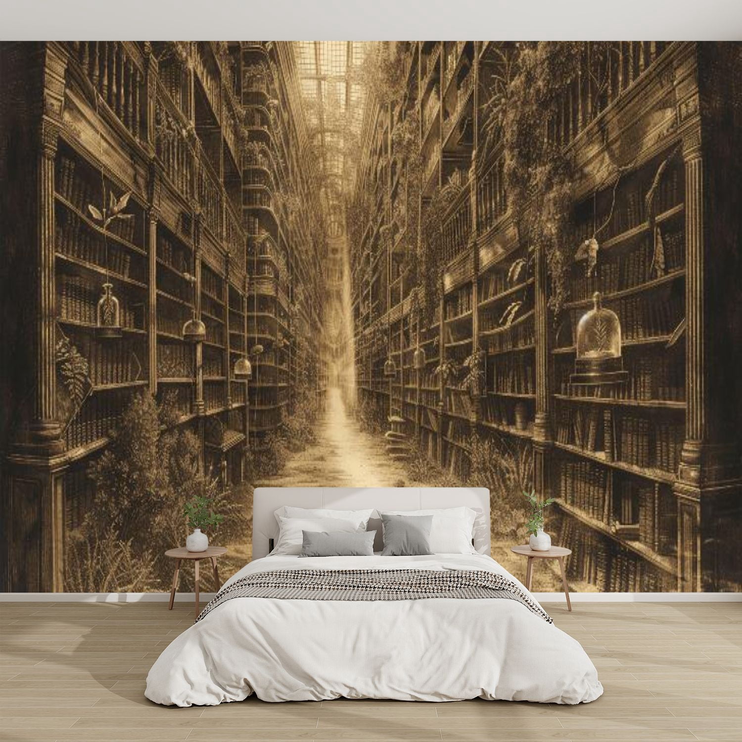Modern Wallpaper Murals 3D Forgotten Library Ecosystems Glass Bell Jar ...