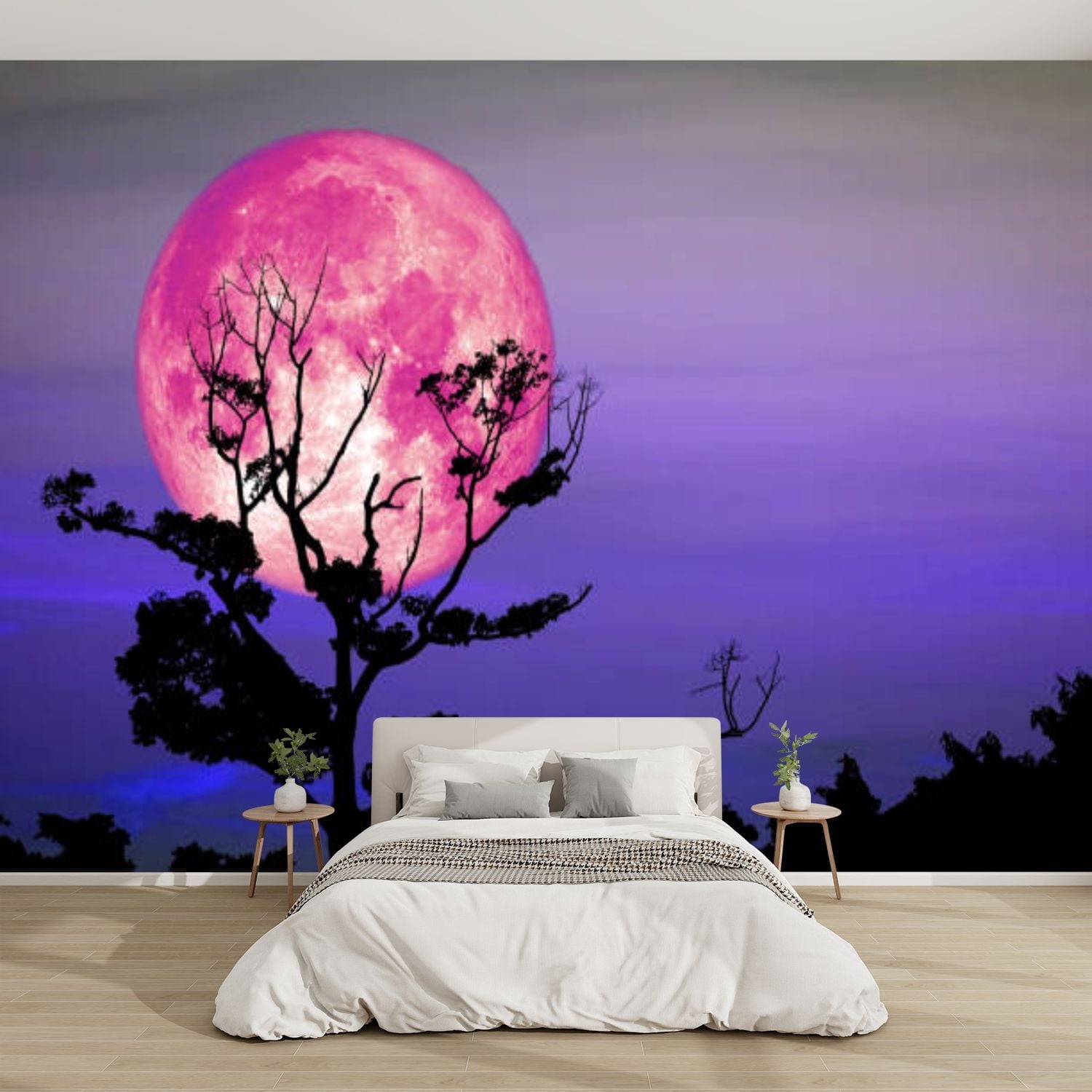 Modern Wallpaper Murals 3D Full Sprouting Grass Moon back silhouette ...