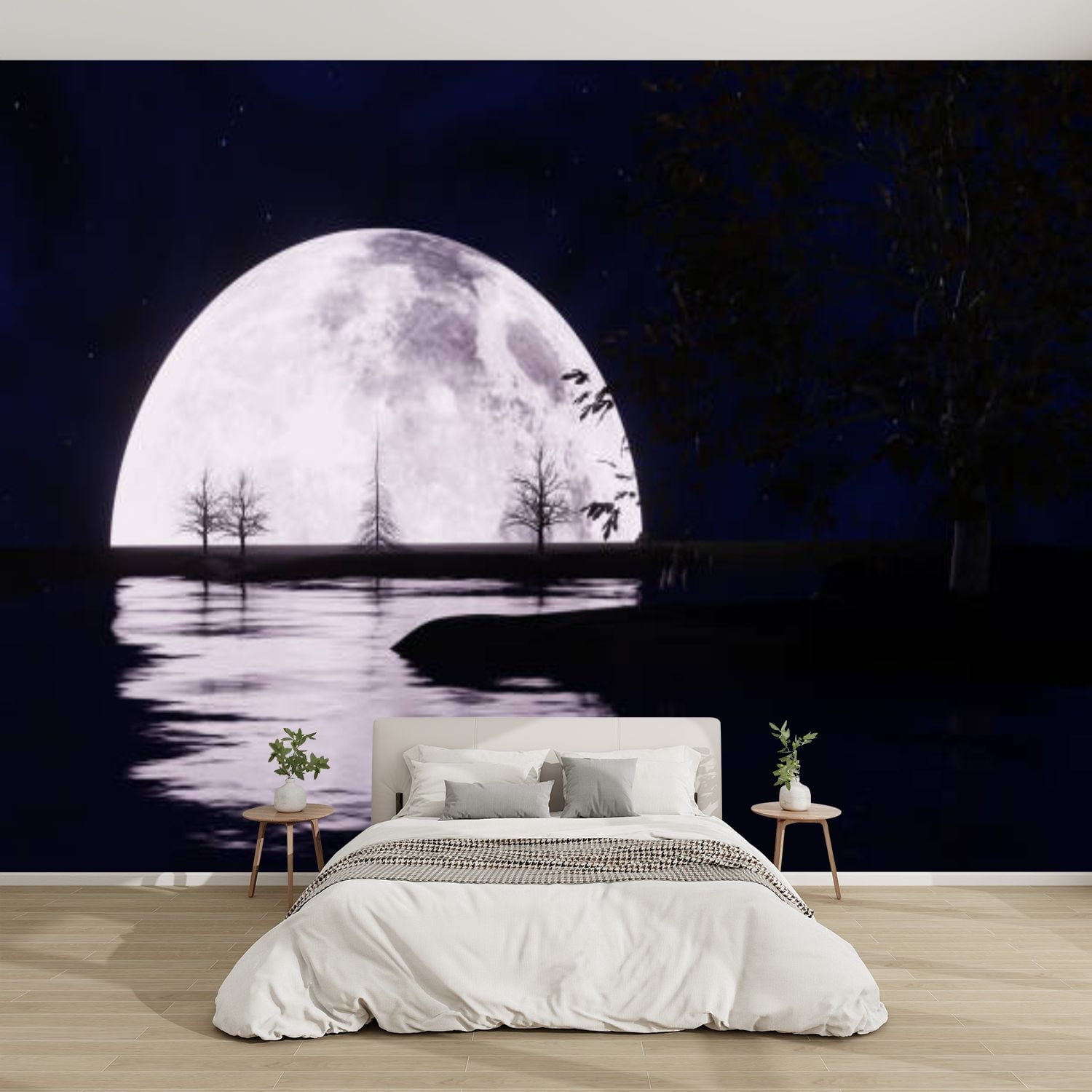 Modern Wallpaper Murals 3D Full moon night but only seen The reflection ...