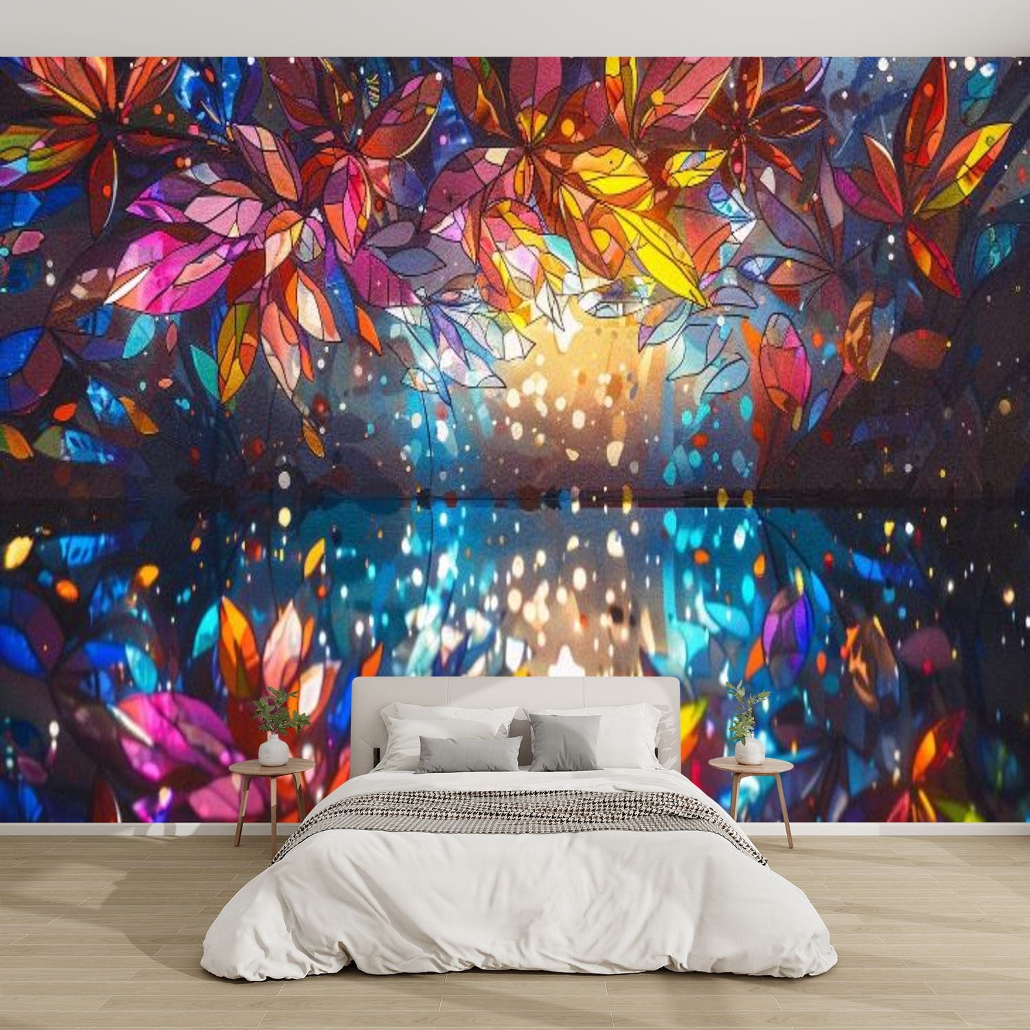 Modern Wallpaper Murals 3D Fuschia Blue Artistic Splash Flowers Wall ...