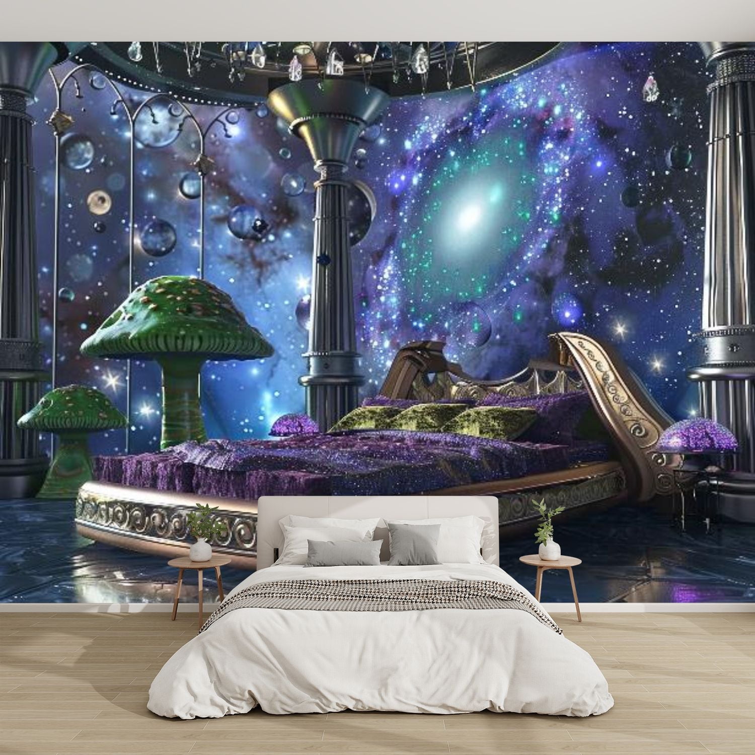 Modern Wallpaper Murals 3D Galaxy Metal Crystal Accents Peel and Stick ...
