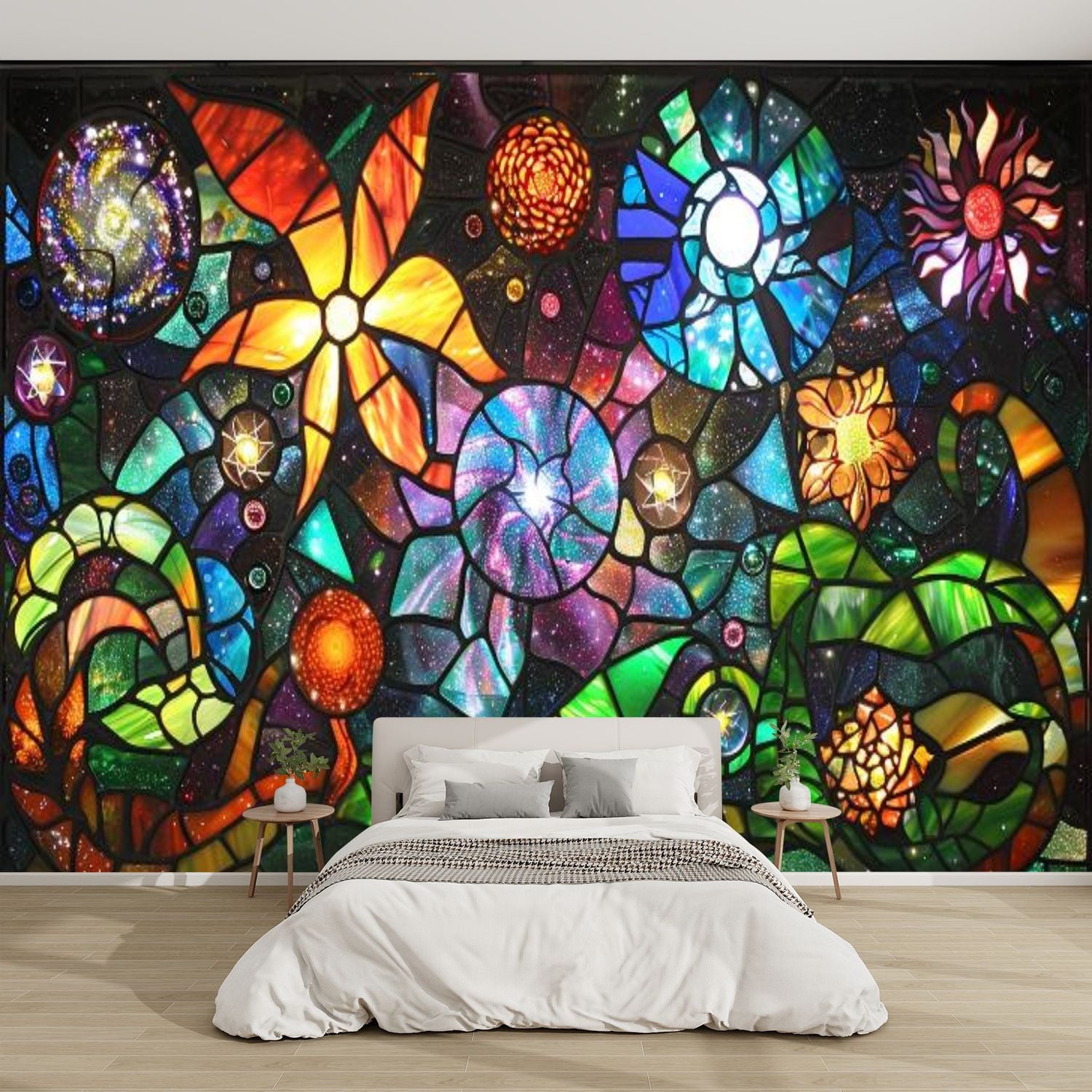 Modern Wallpaper Murals 3D Garden Stained Glass Window Celestial Petal ...