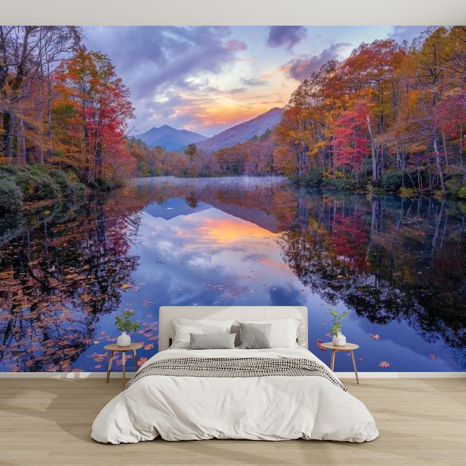 Modern Wallpaper Murals 3D Glass Like Lake Reflection Fall Colors Decor ...