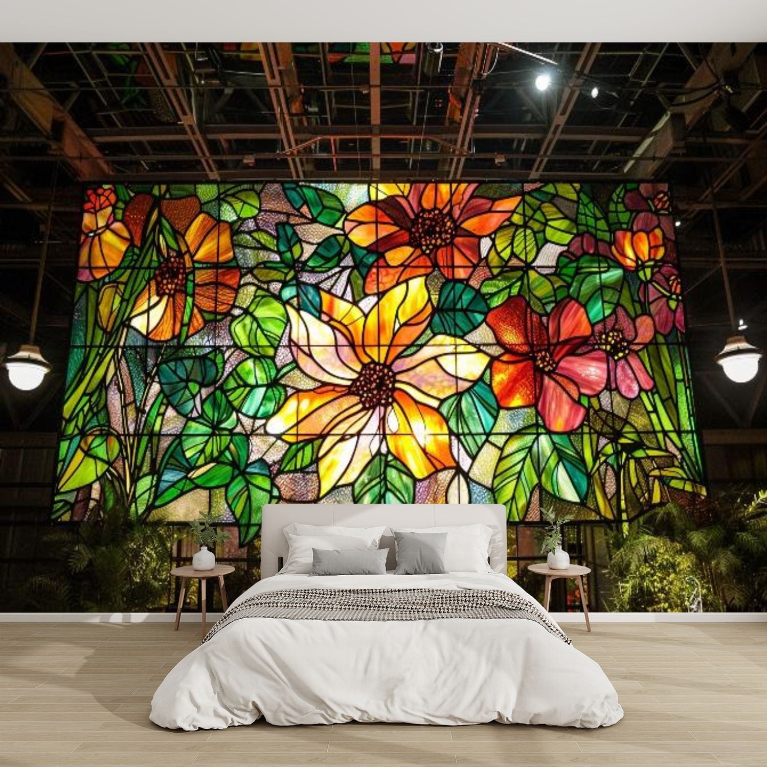 Modern Wallpaper Murals 3D Glowing Floral Stained Glass Dramatic ...