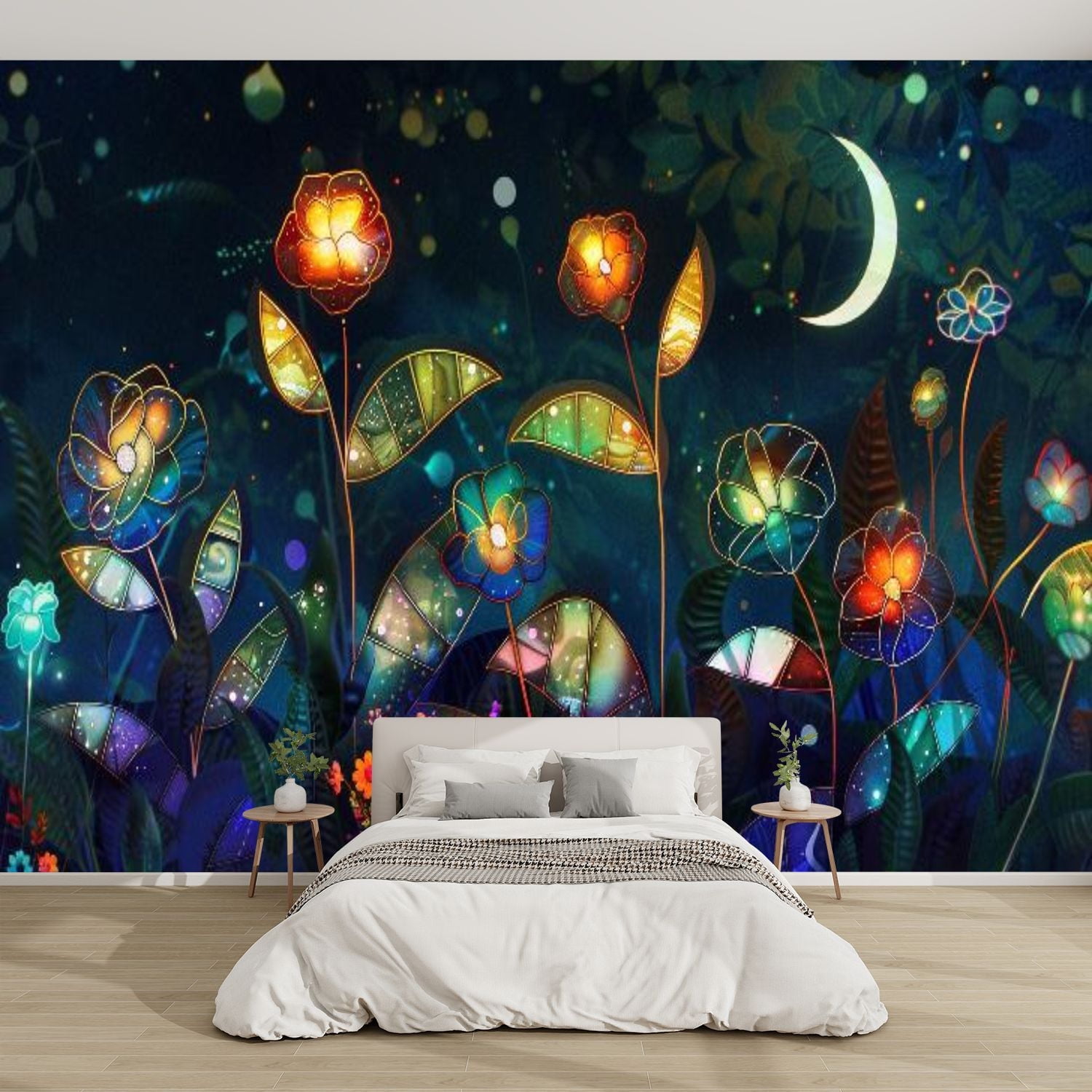 Modern Wallpaper Murals 3D Glowing Garden Nocturne Stained Glass ...