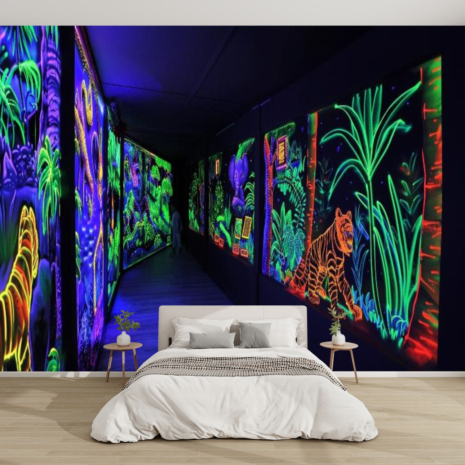 Modern Wallpaper Murals 3D Glowing Neon Jungle Heat Sensitive Secret ...