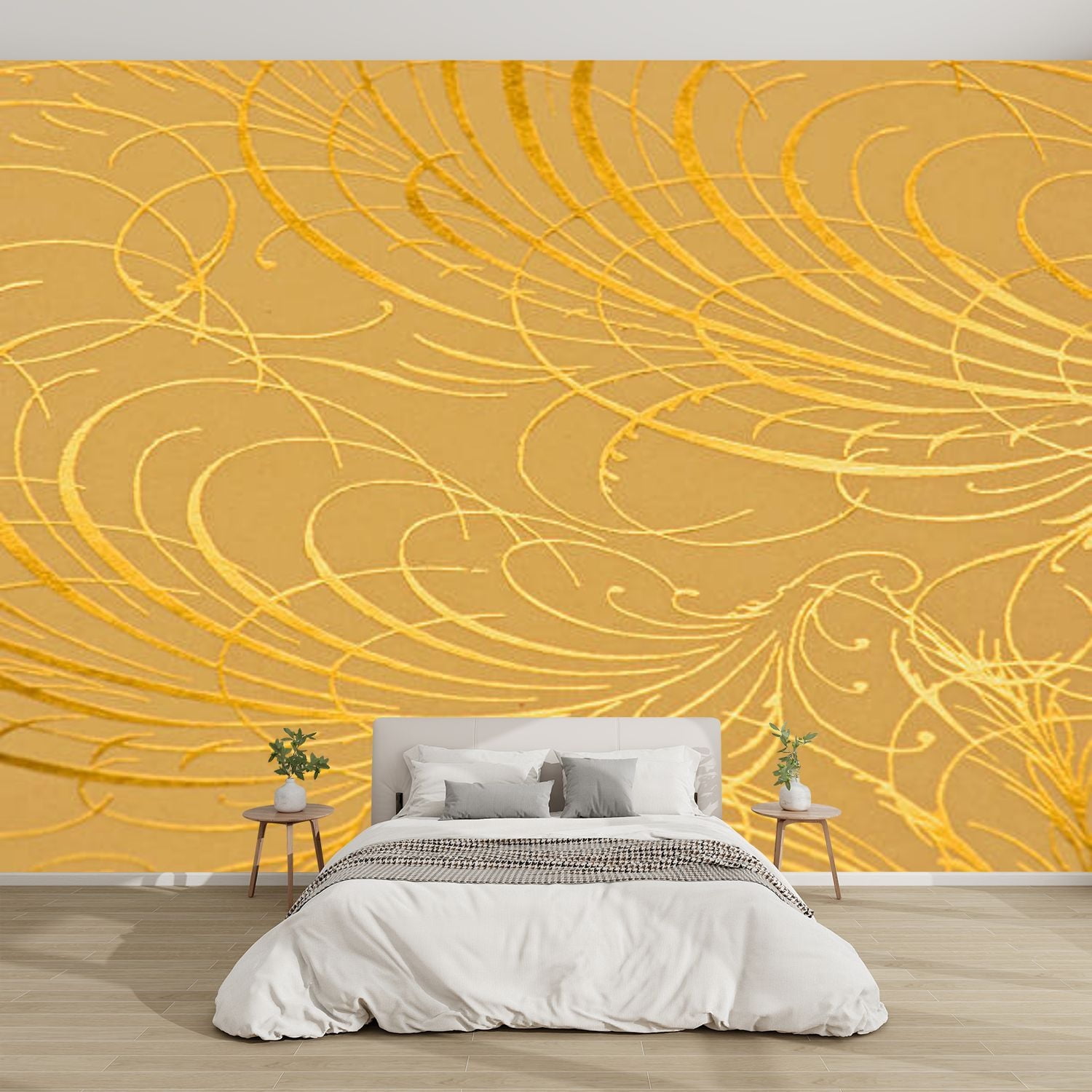 Modern Wallpaper Murals 3D Gold Paper Background Swirls Peel and Stick ...