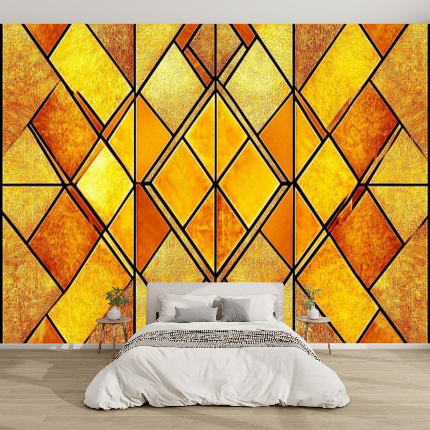 Modern Wallpaper Murals 3D Gold stained glass window Geometric stained ...