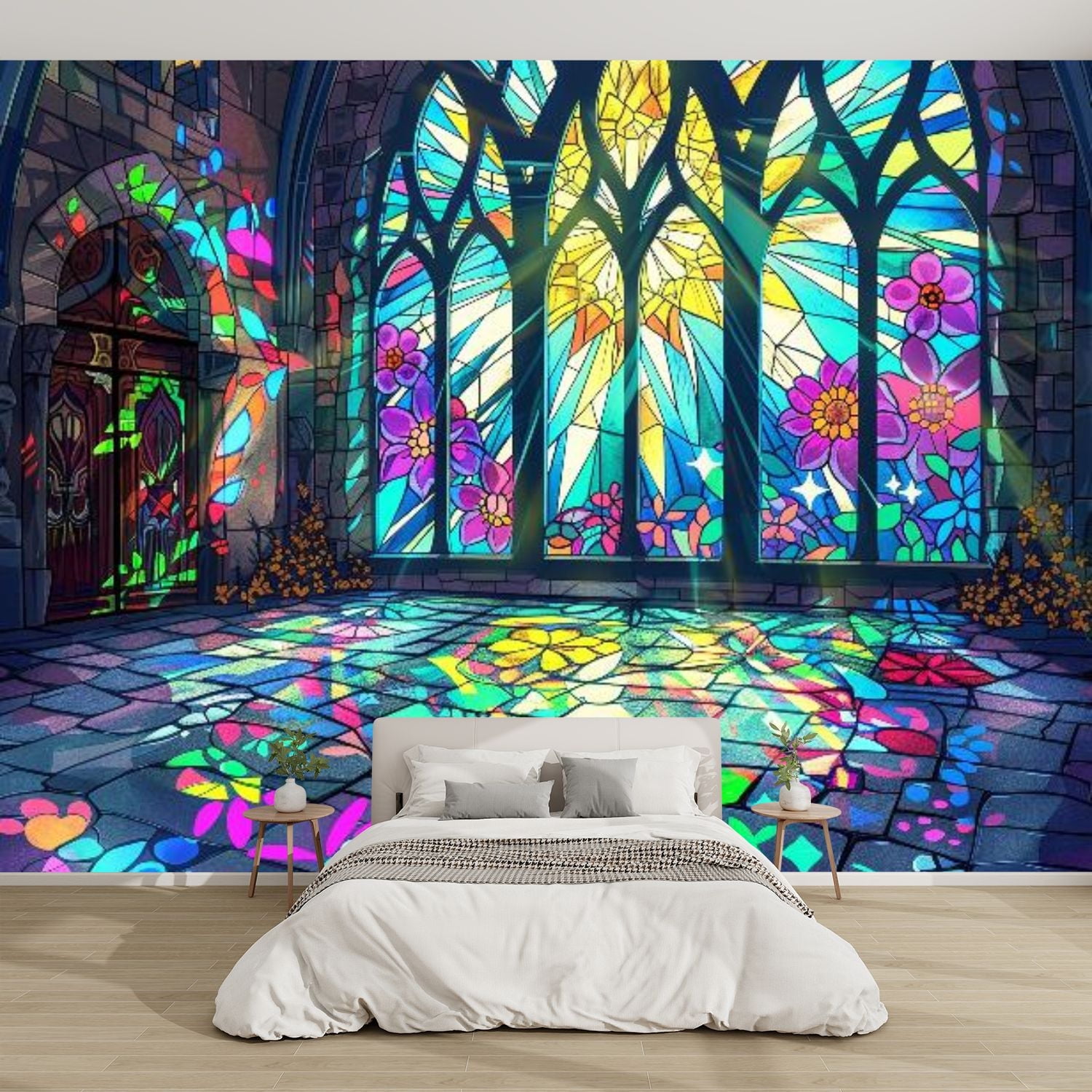 Modern Wallpaper Murals 3D Gothic Cathedral Stained Glass Window Art ...
