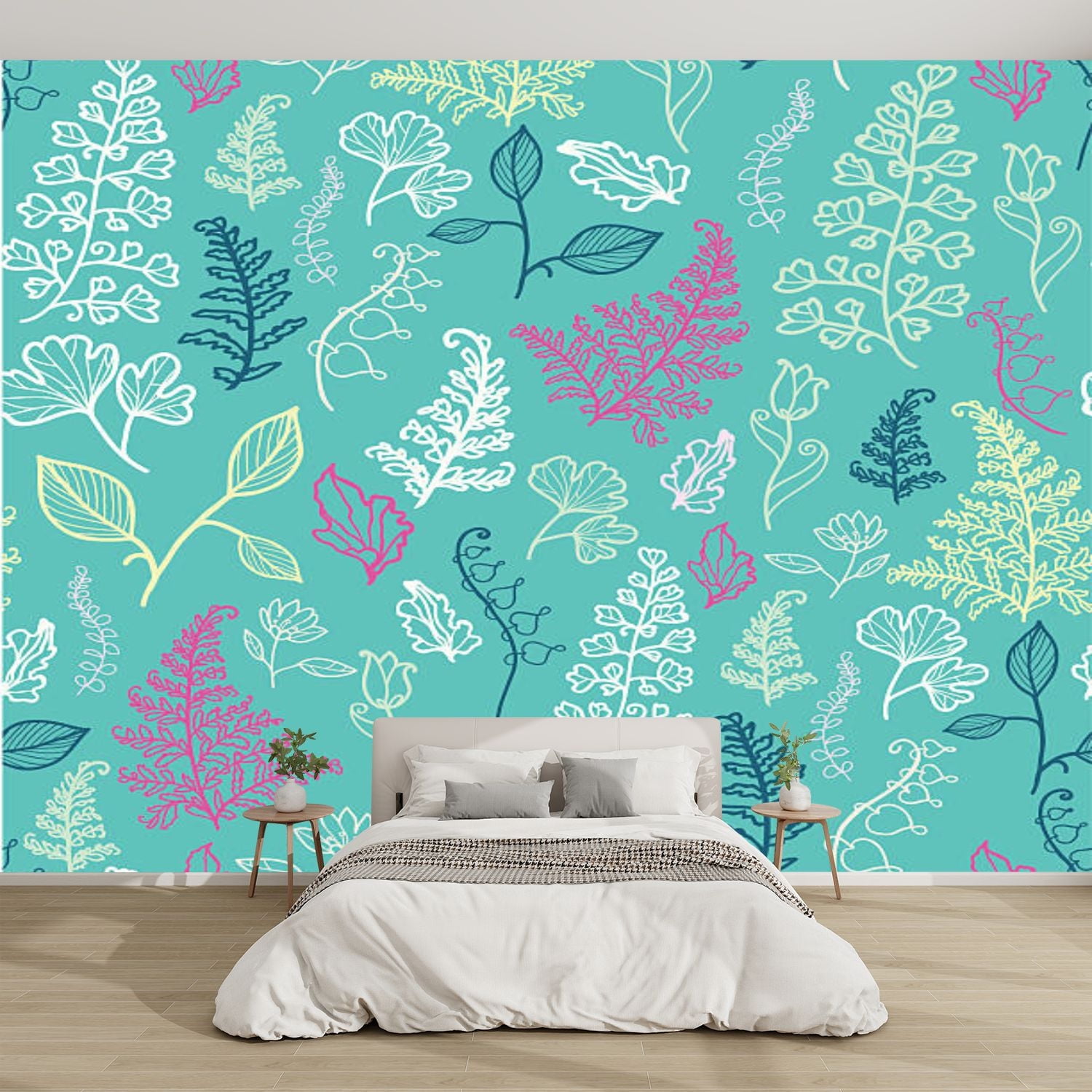 Modern Wallpaper Murals 3D Growing Plants Seamless Pattern Peel and ...
