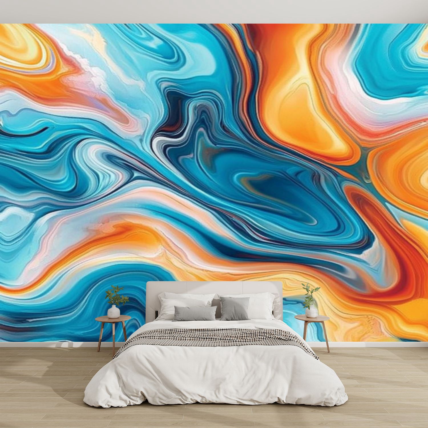 Modern Wallpaper Murals 3D Hand Background Mixed Liquid Turquoise ...