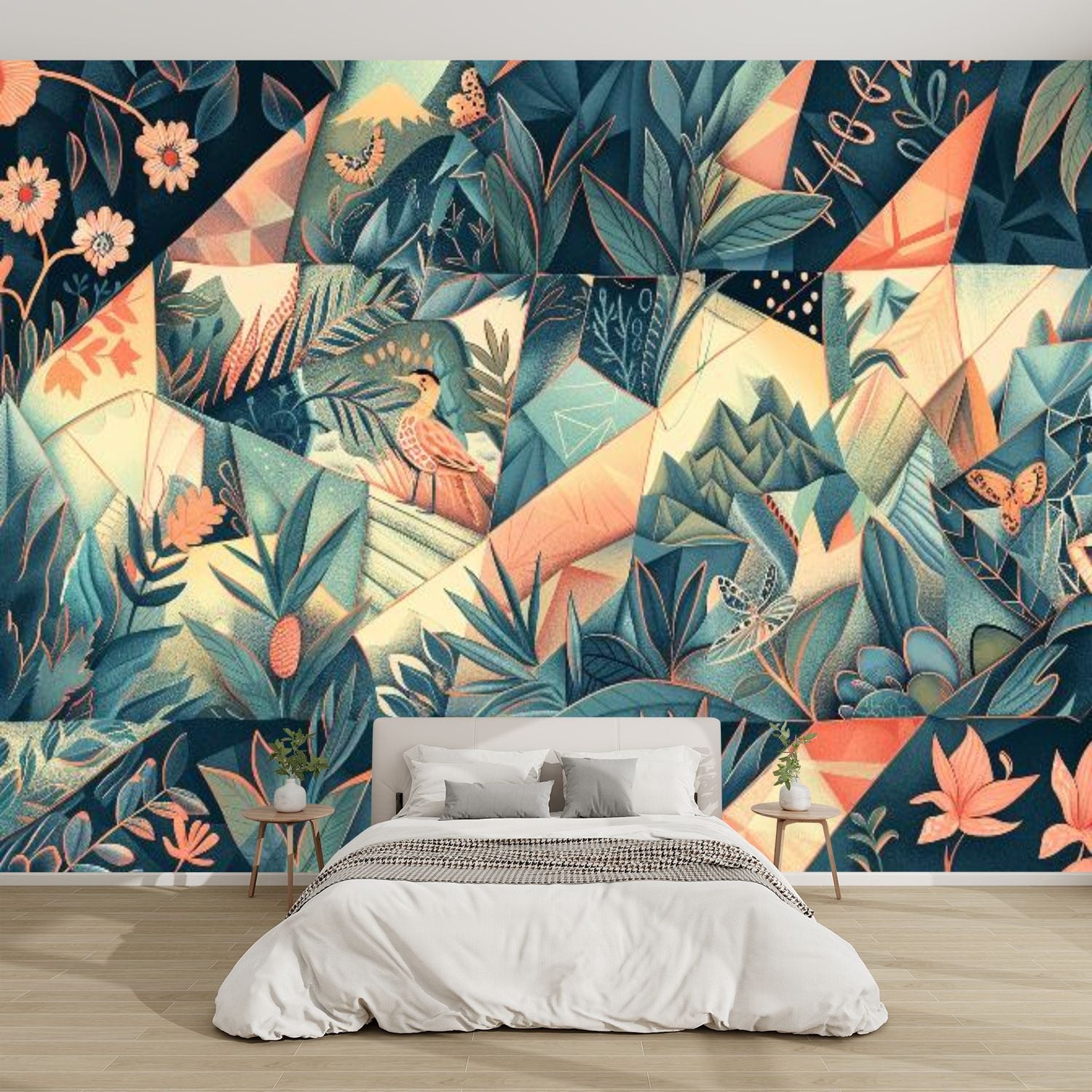 Modern Wallpaper Murals 3D Hand Drawn Seamless Quilt Print Rich Floral ...
