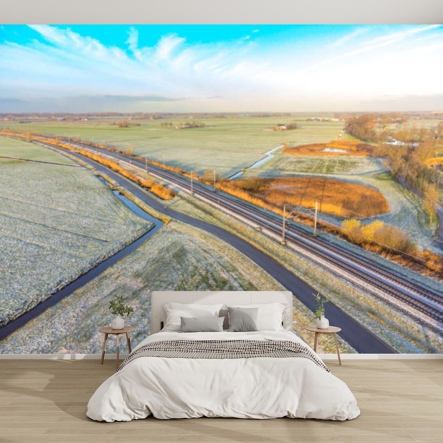 Modern Wallpaper Murals 3D Hanzelijn railraod track rural landscape ...