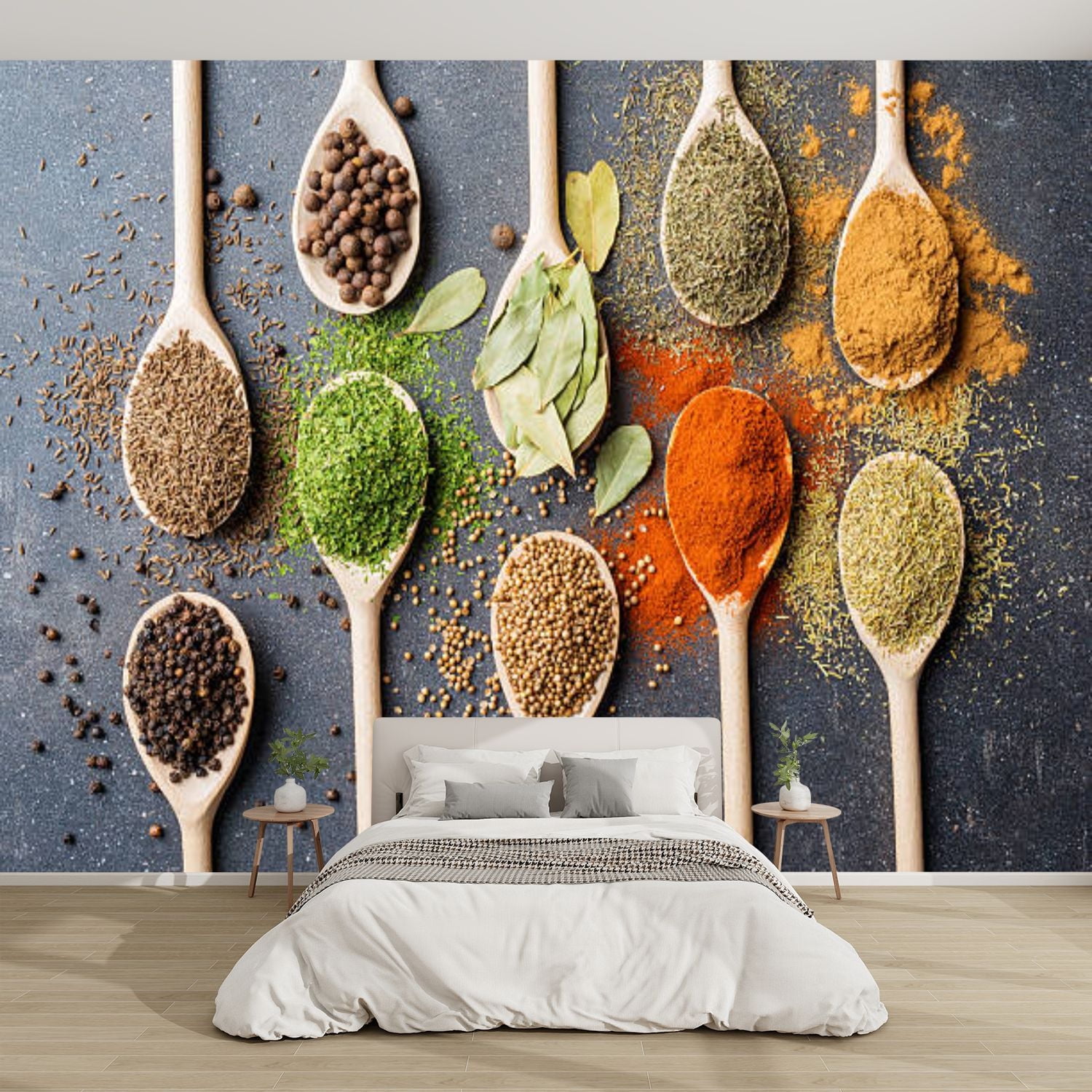 Modern Wallpaper Murals 3D Herbs spices gray stone table Peel and Stick ...