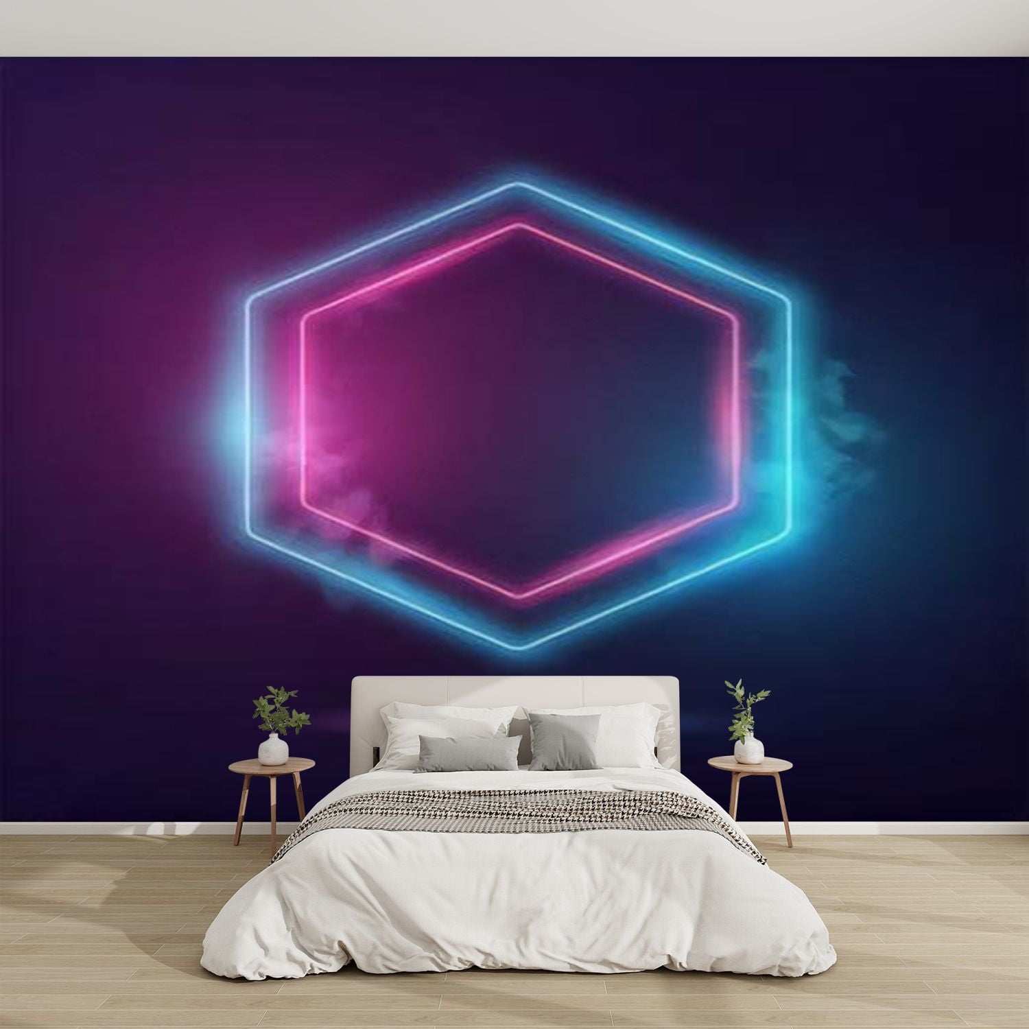Modern Wallpaper Murals 3D Hexagonal shape neon light Peel and Stick ...