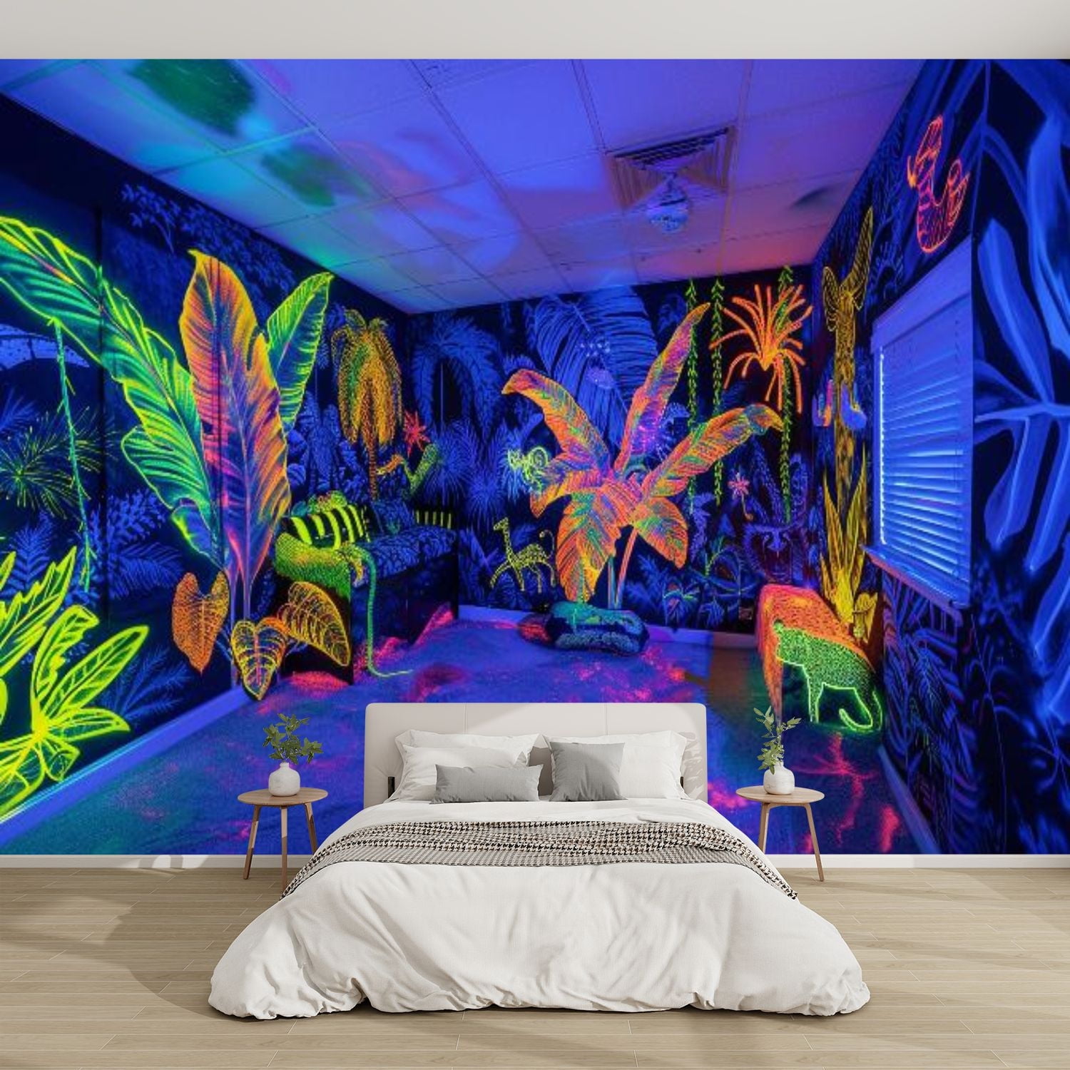 Modern Wallpaper Murals 3D Hidden Creatures Blacklight Poster Neon ...