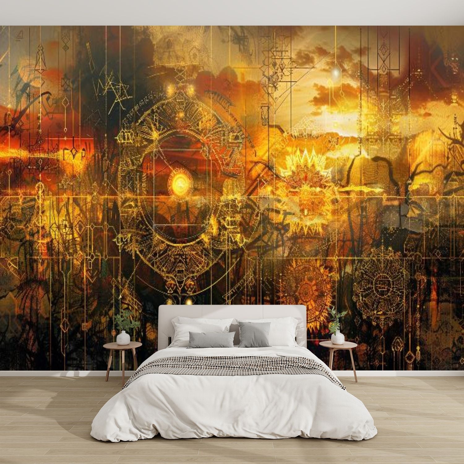 Modern Wallpaper Murals 3D Hidden Nature Golden Civilizational Hues ...