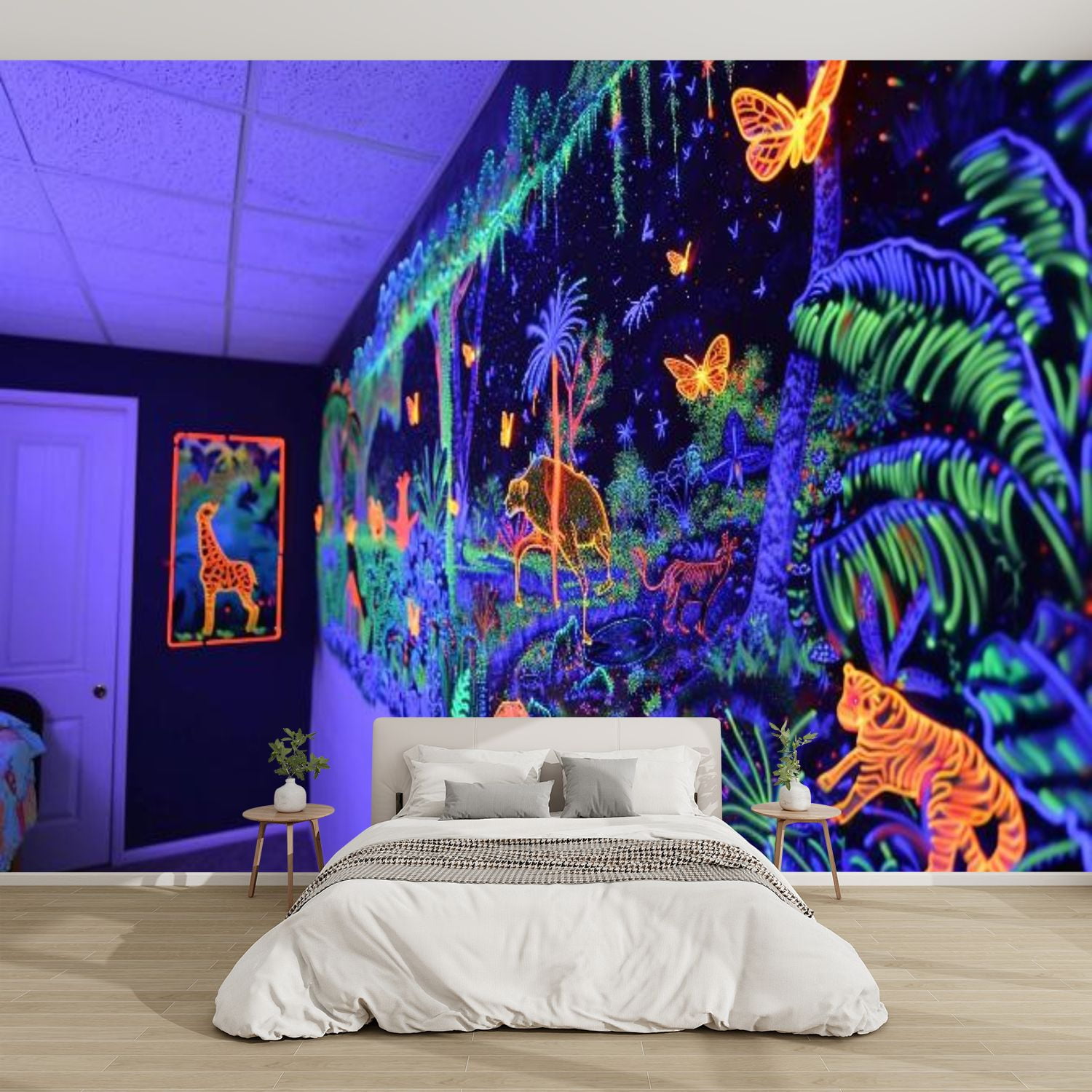 Modern Wallpaper Murals 3D Hidden Neon Mural Blacklight Artwork Peel ...