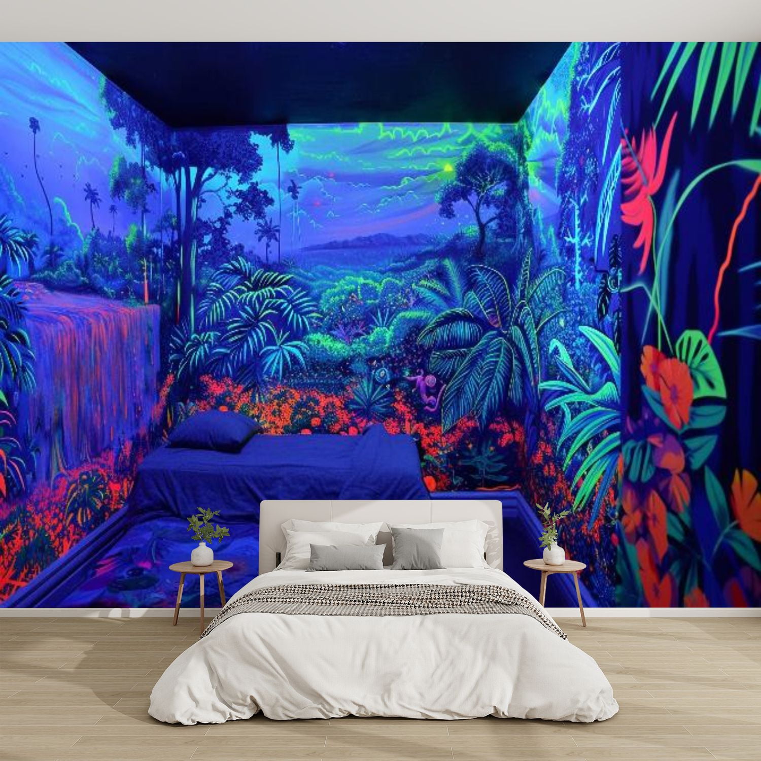 Modern Wallpaper Murals 3D Hidden Stories Neon Jungle Blacklight Kids ...