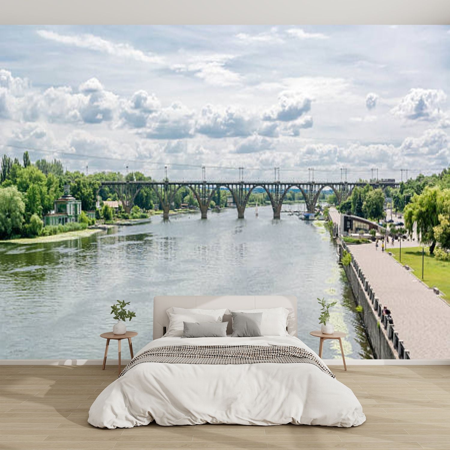 Modern Wallpaper Murals 3D High arched railway bridge concrete across ...