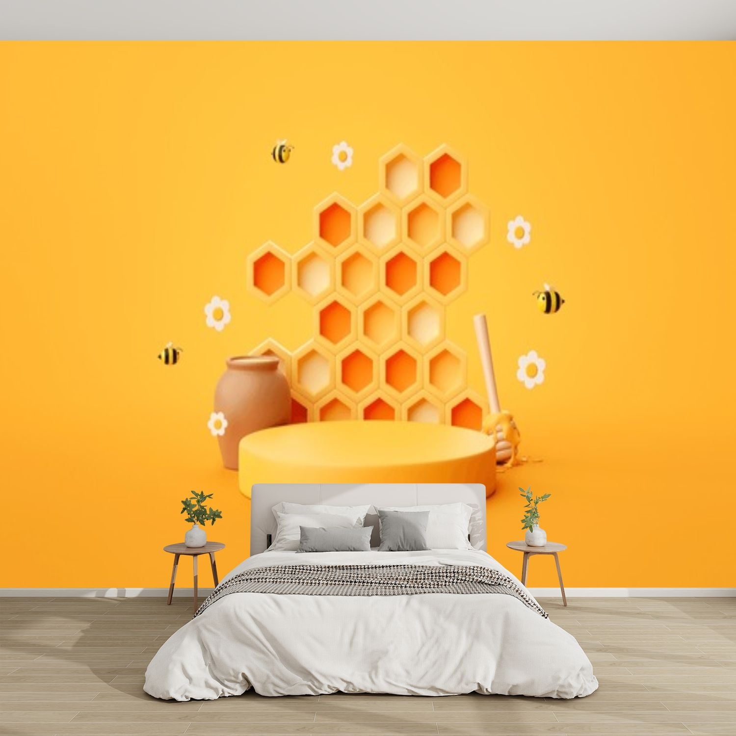 Modern Wallpaper Murals 3D Honeycomb display 3d stand natural honey bee ...