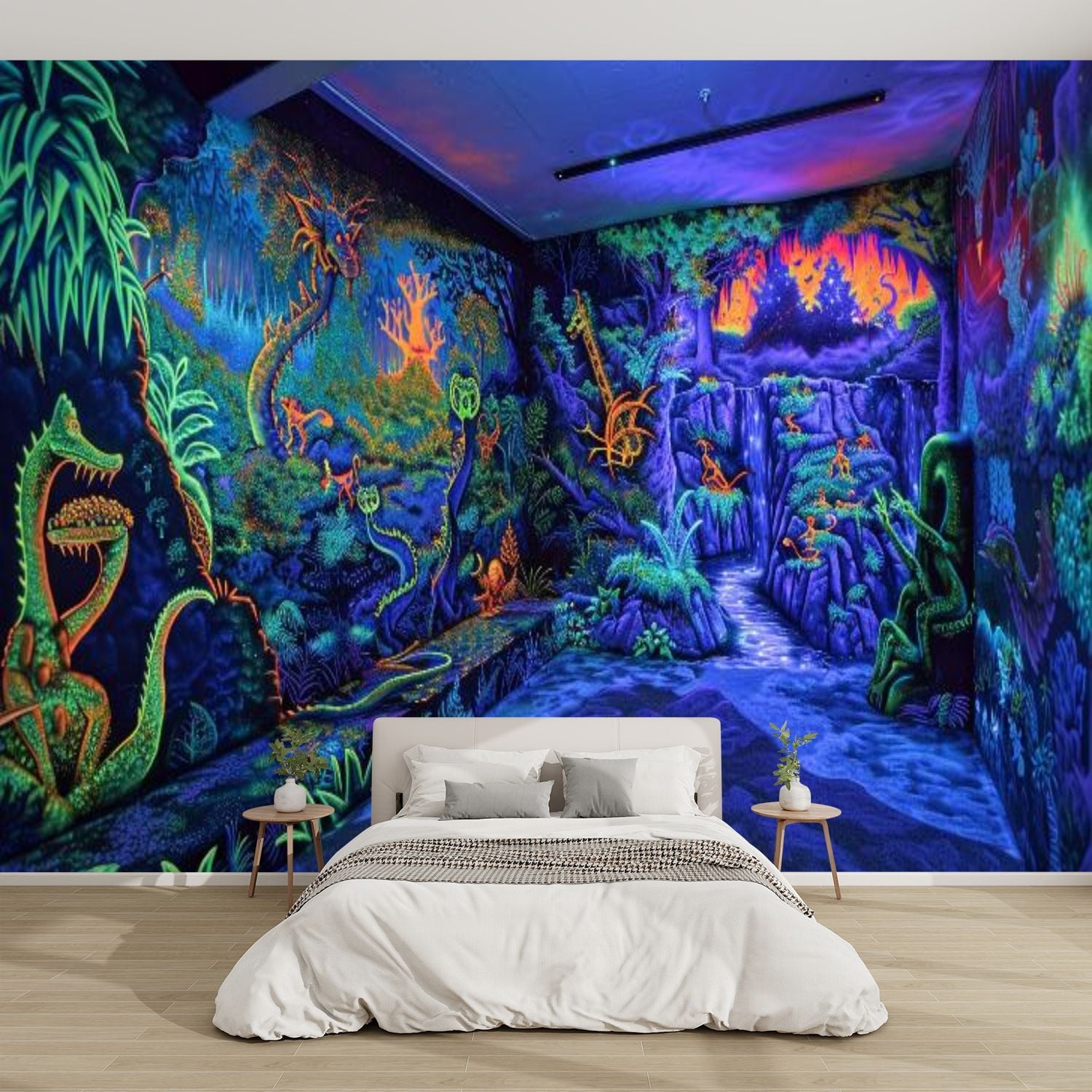 Modern Wallpaper Murals 3D Illuminated Neon Jungle Mural Secret ...
