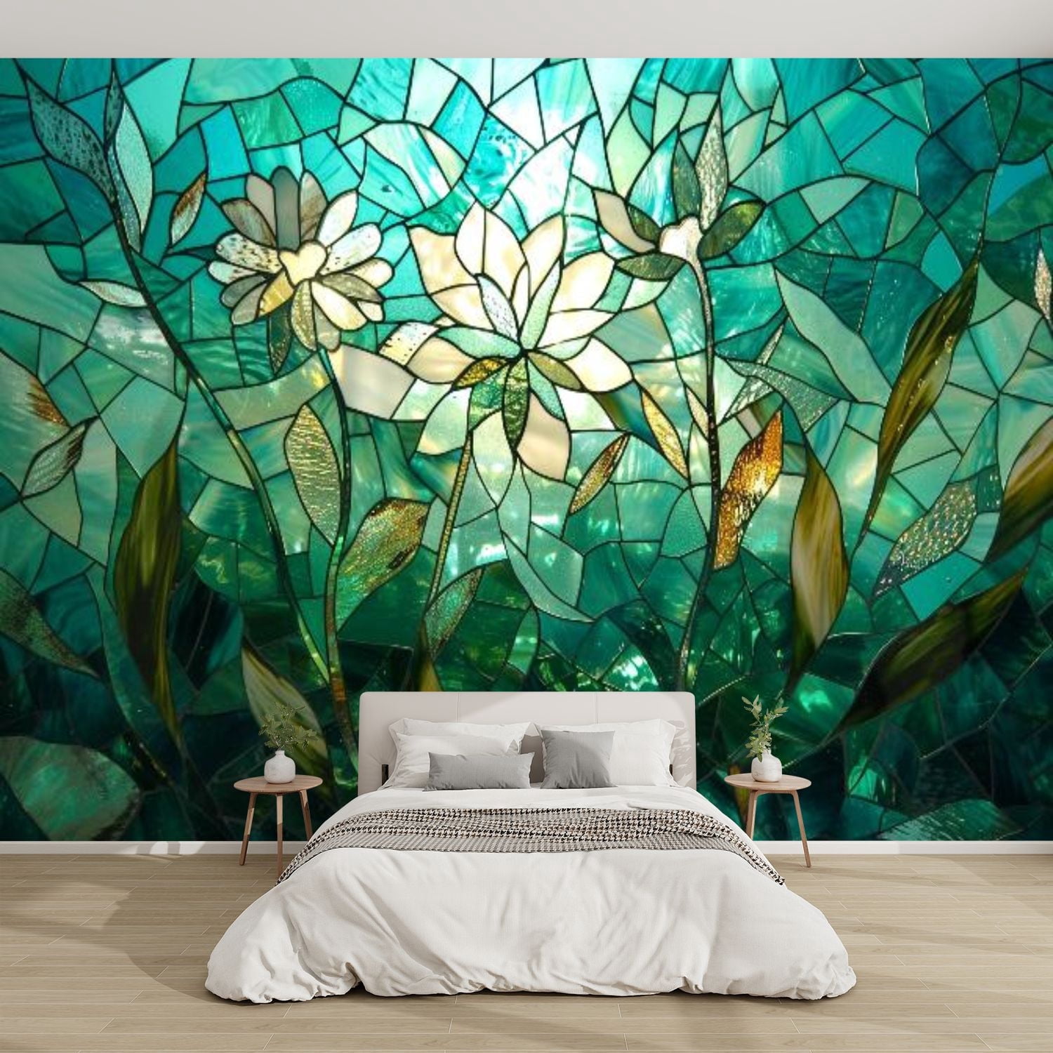 Modern Wallpaper Murals 3D Illuminated Underwater Flora Mosaic Crystal ...