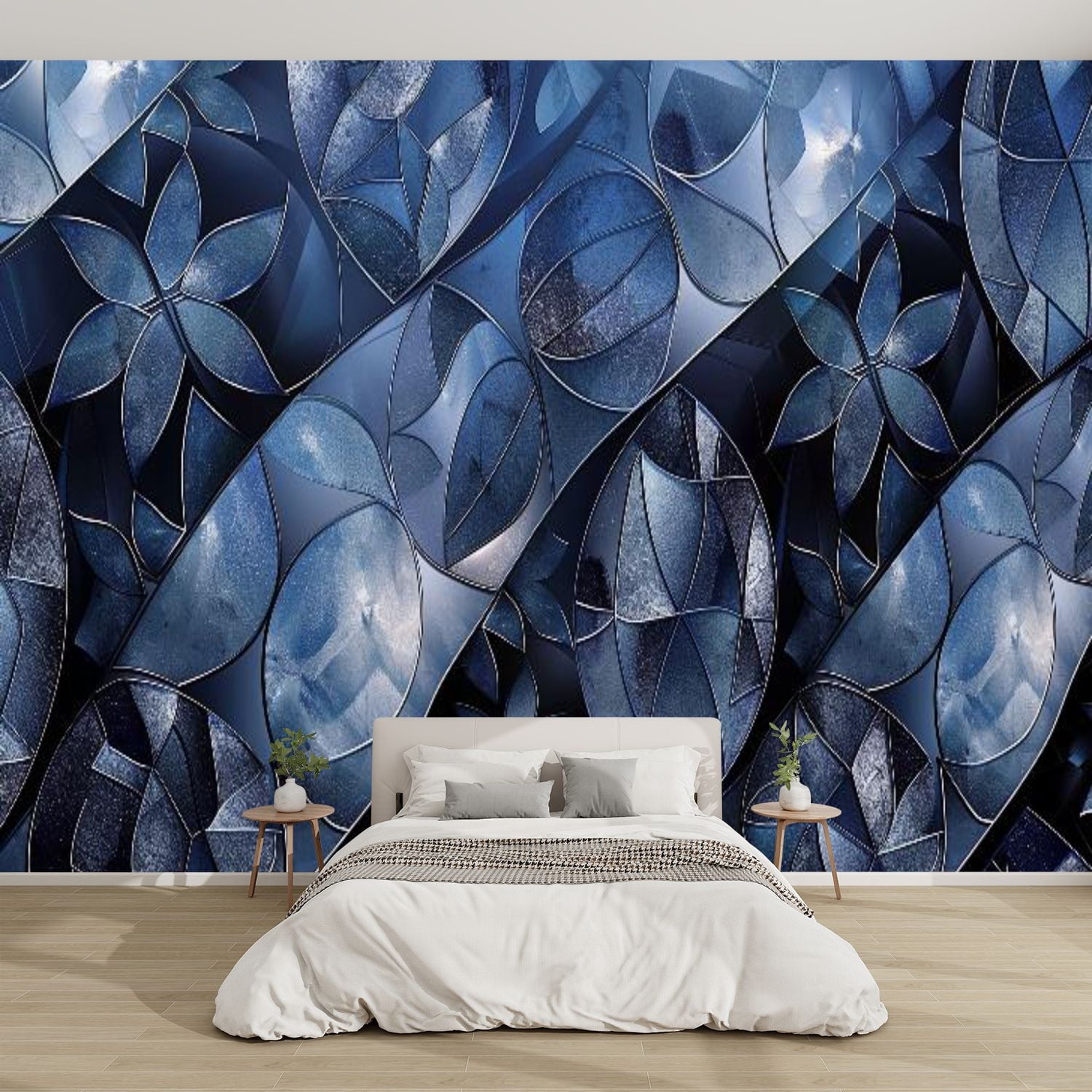 Modern Wallpaper Murals 3D Indigo Surface Morphing Silver Peel and Stick Removable Self-Adhesive ...