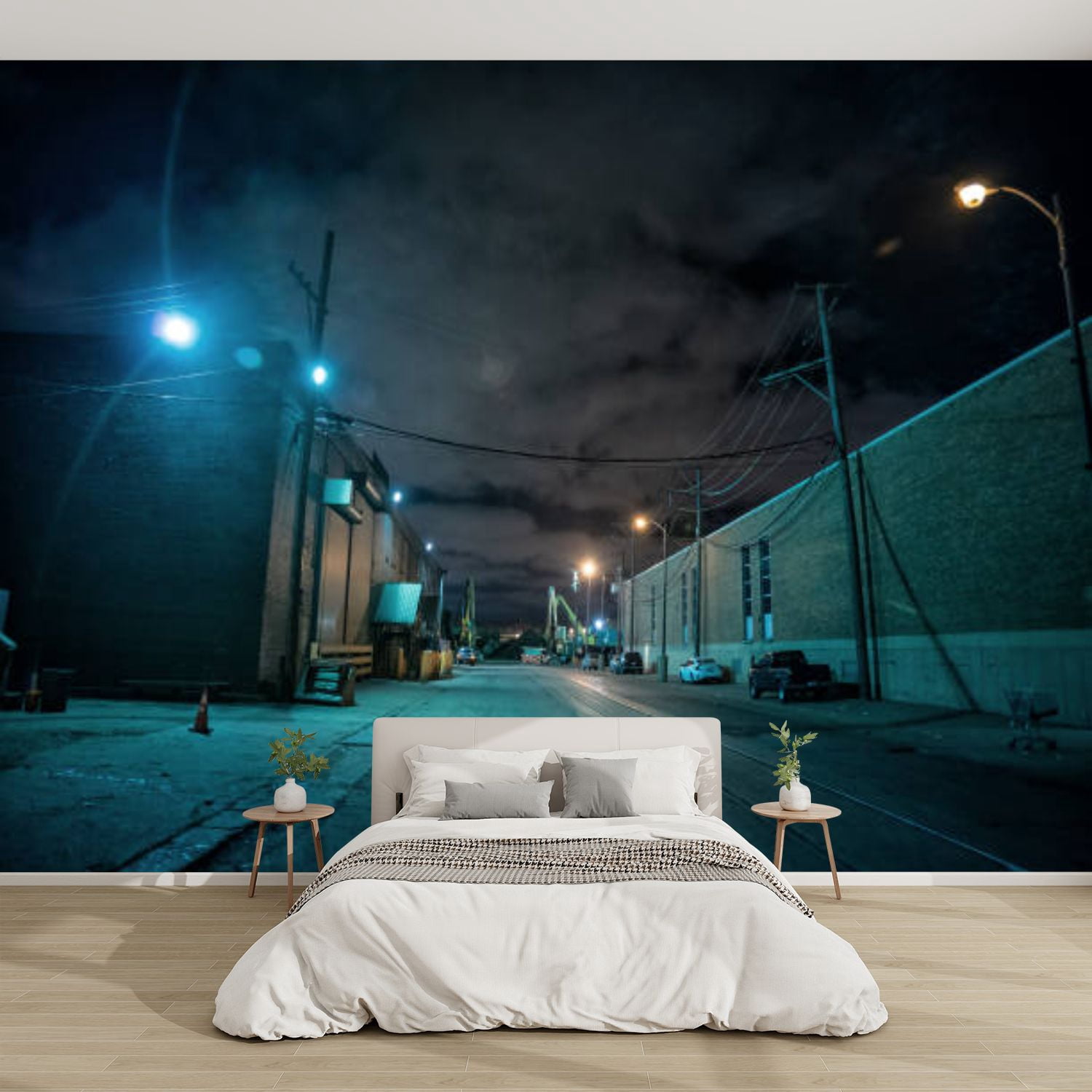 Modern Wallpaper Murals 3D Industrial city night scene vintage factory ...
