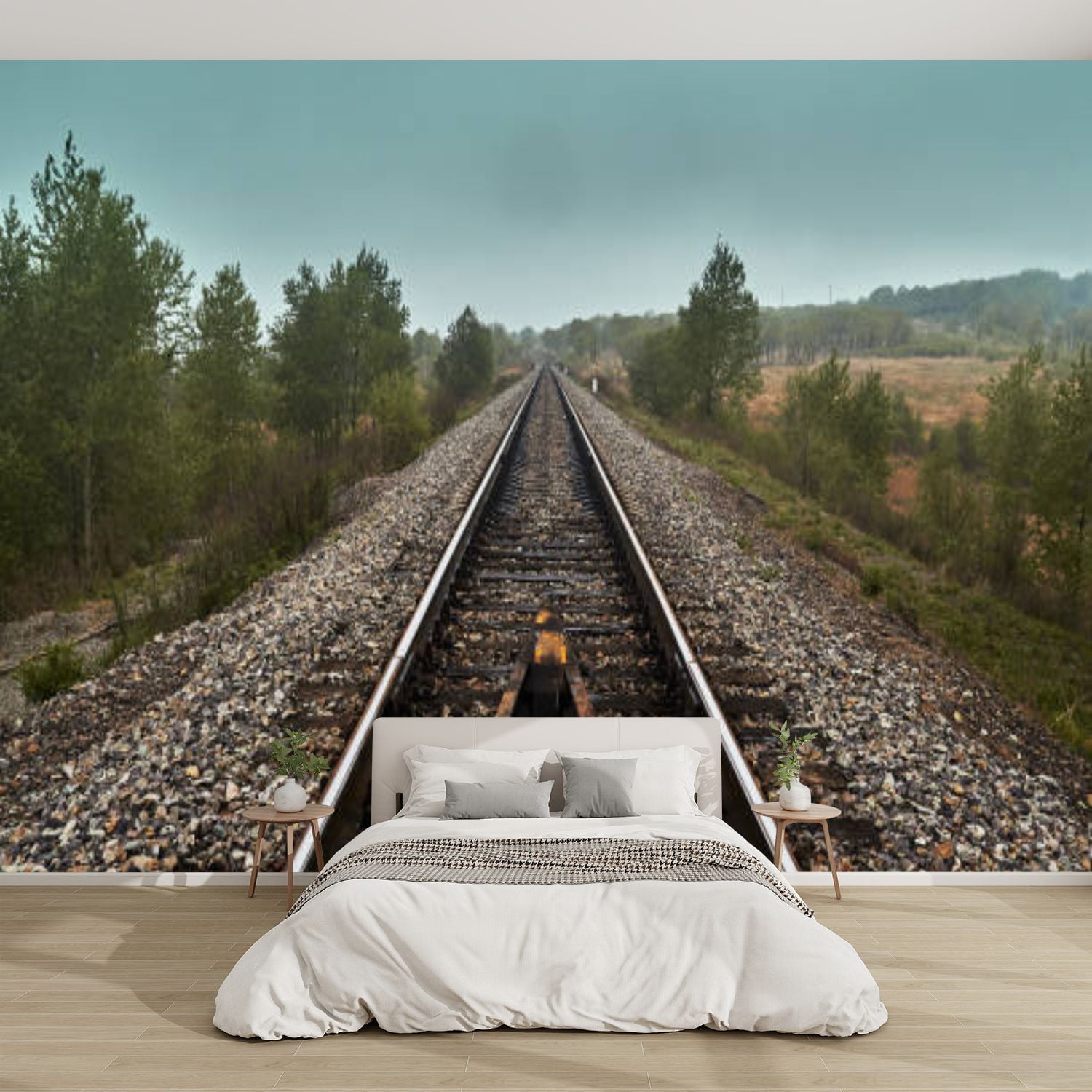 Modern Wallpaper Murals 3D Infinite railroad Peel and Stick Removable Self-Adhesive PVC Wall ...