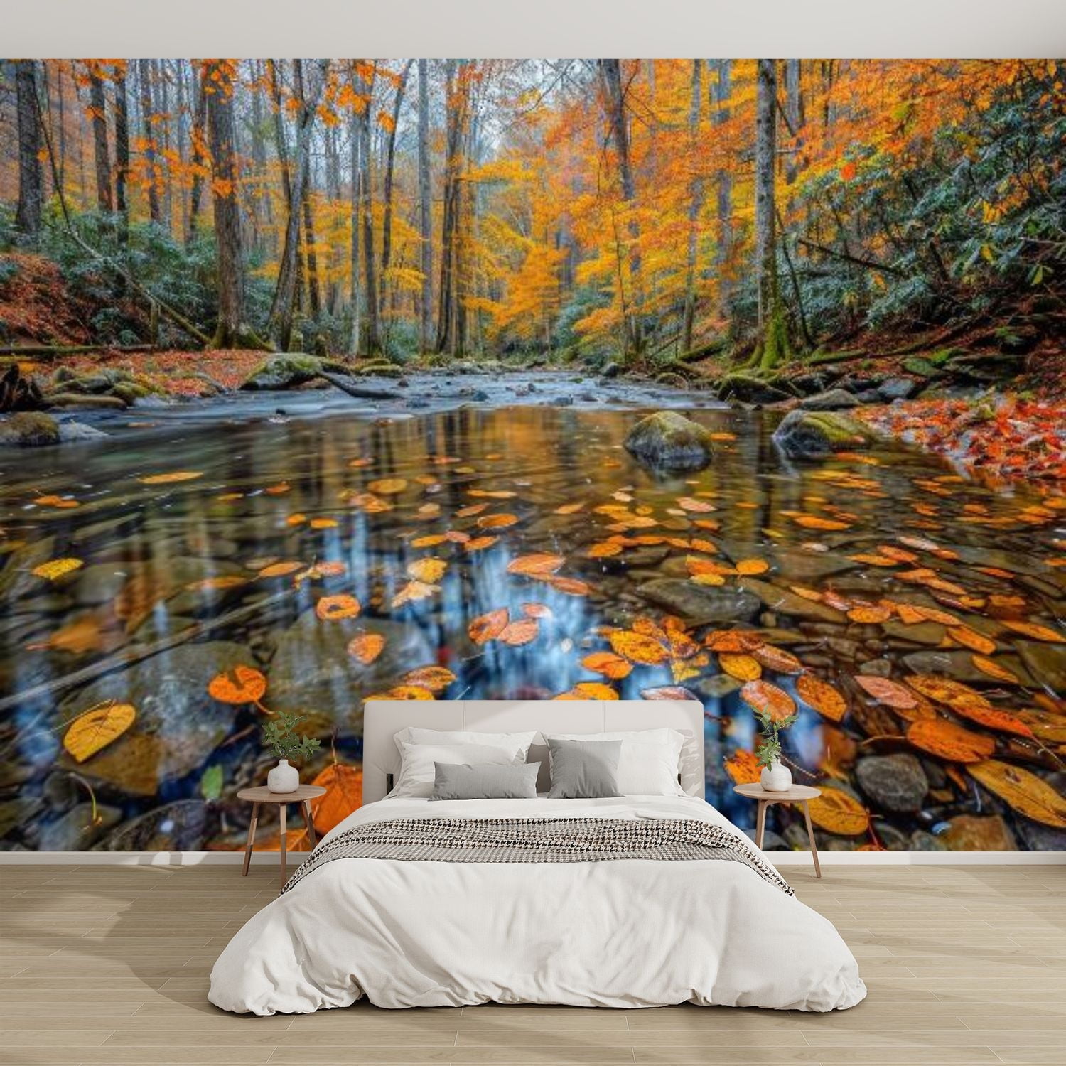 Modern Wallpaper Murals 3D Inspired Stream Autumn Print Peel and Stick ...
