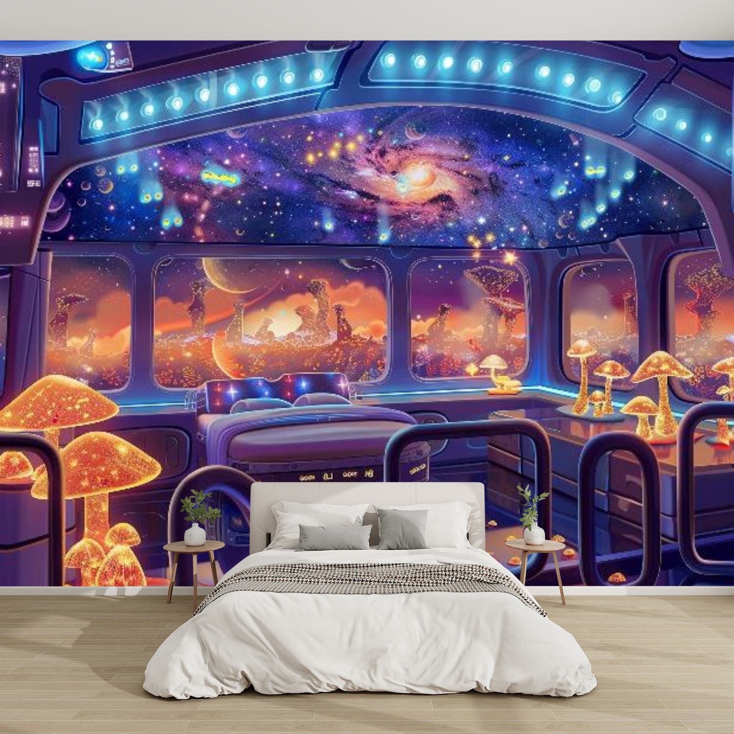 Modern Wallpaper Murals 3D Interactive Glow Mushrooms Decals Space Room ...