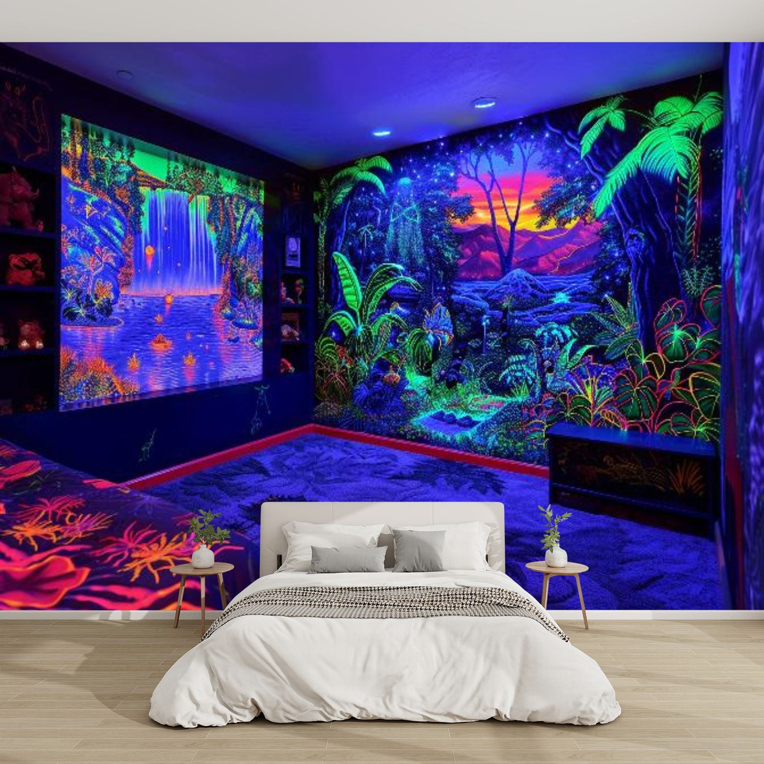 Modern Wallpaper Murals 3D Interactive Neon Jungle Wall Mural for Kids ...