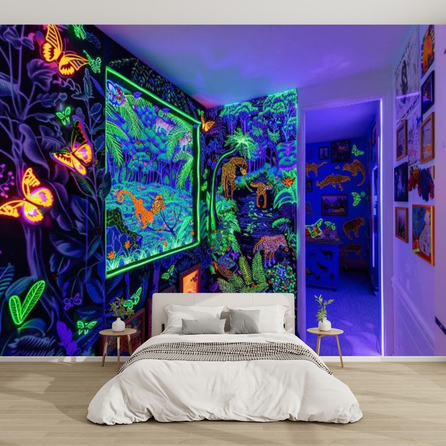 Modern Wallpaper Murals 3D Intricate Jungle Scene Blacklight Wall Mural ...