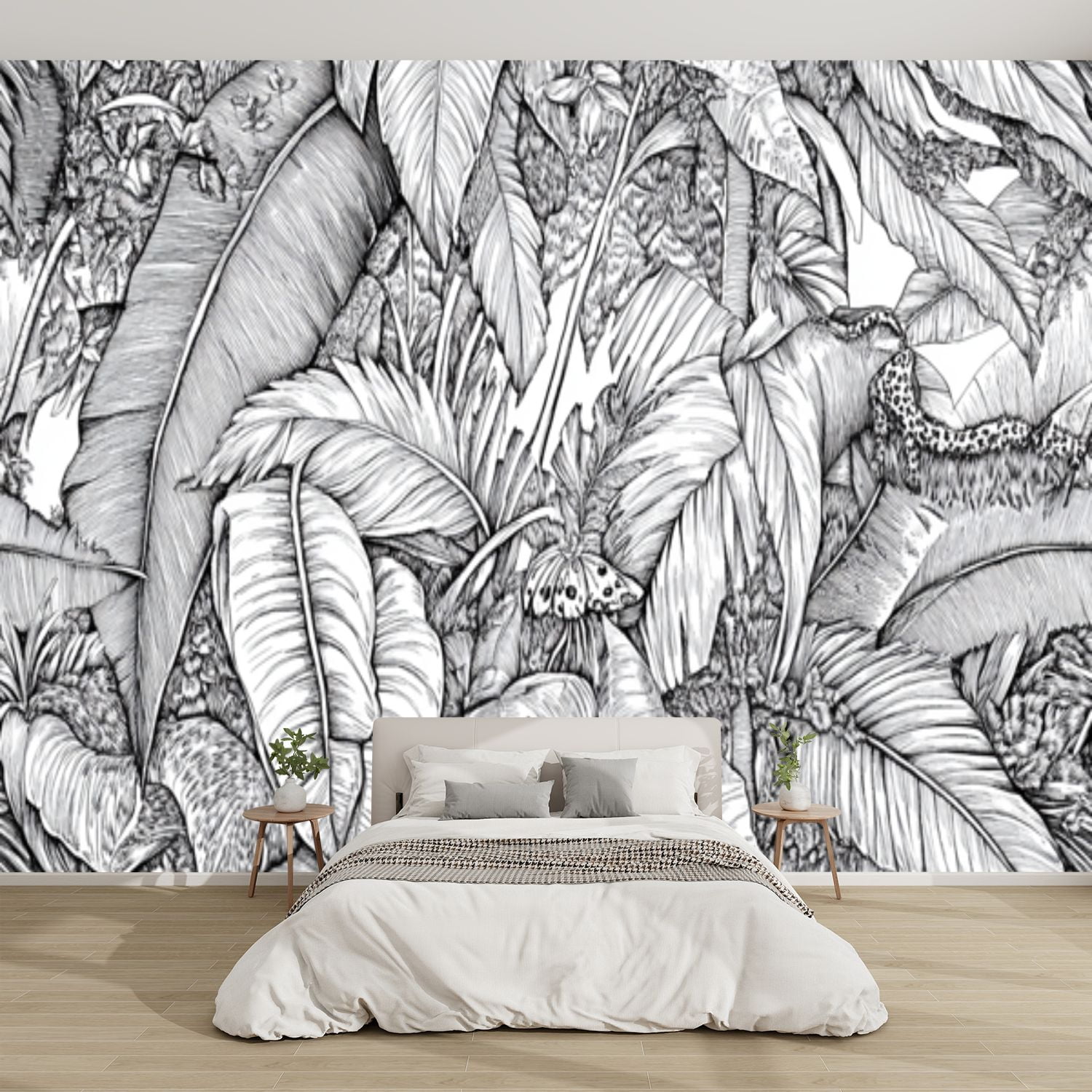 Modern Wallpaper Murals 3D Intricate Pen Ink Jungle Scene Artwork Peel ...